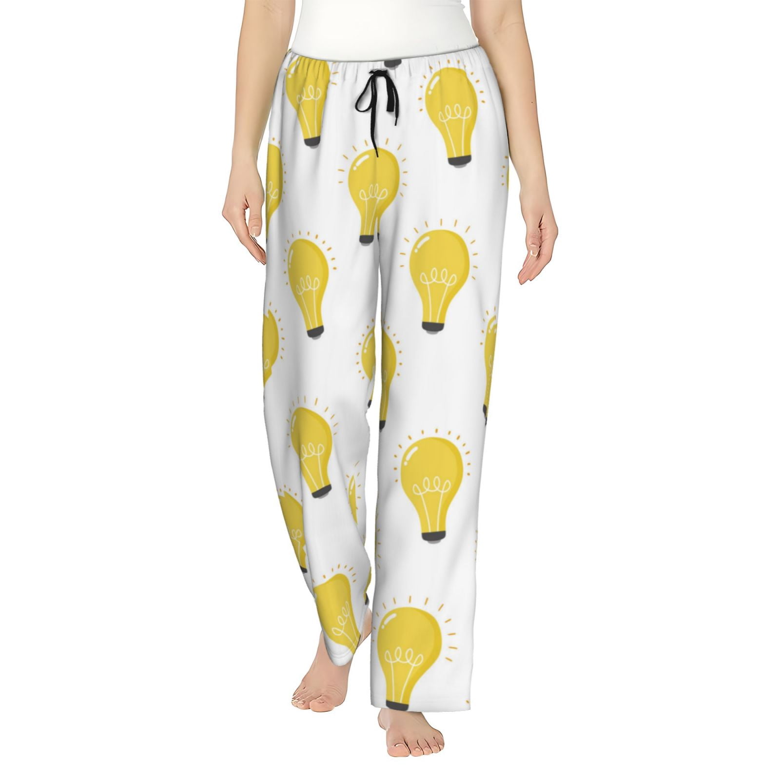 Pajama Pants Women - yellow Light Bulb Print Wide Leg Lounge Pants ...