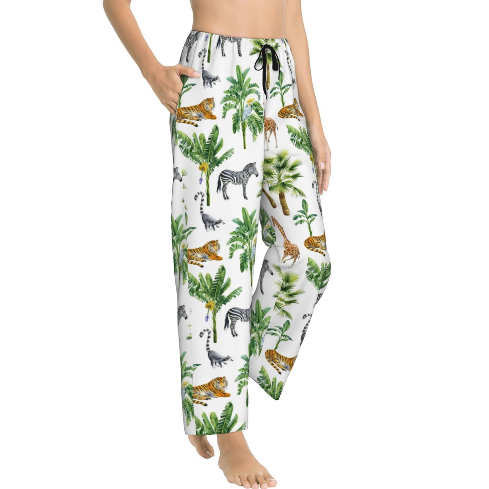 Pajama Pants Women - zebra tiger Giraffe Tropical palm tree Soft ...