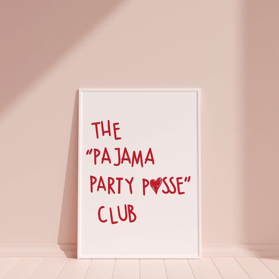 Pajama Party Posse Cute Typography Wall Art, Stretched Canvas Size 8x12 ...
