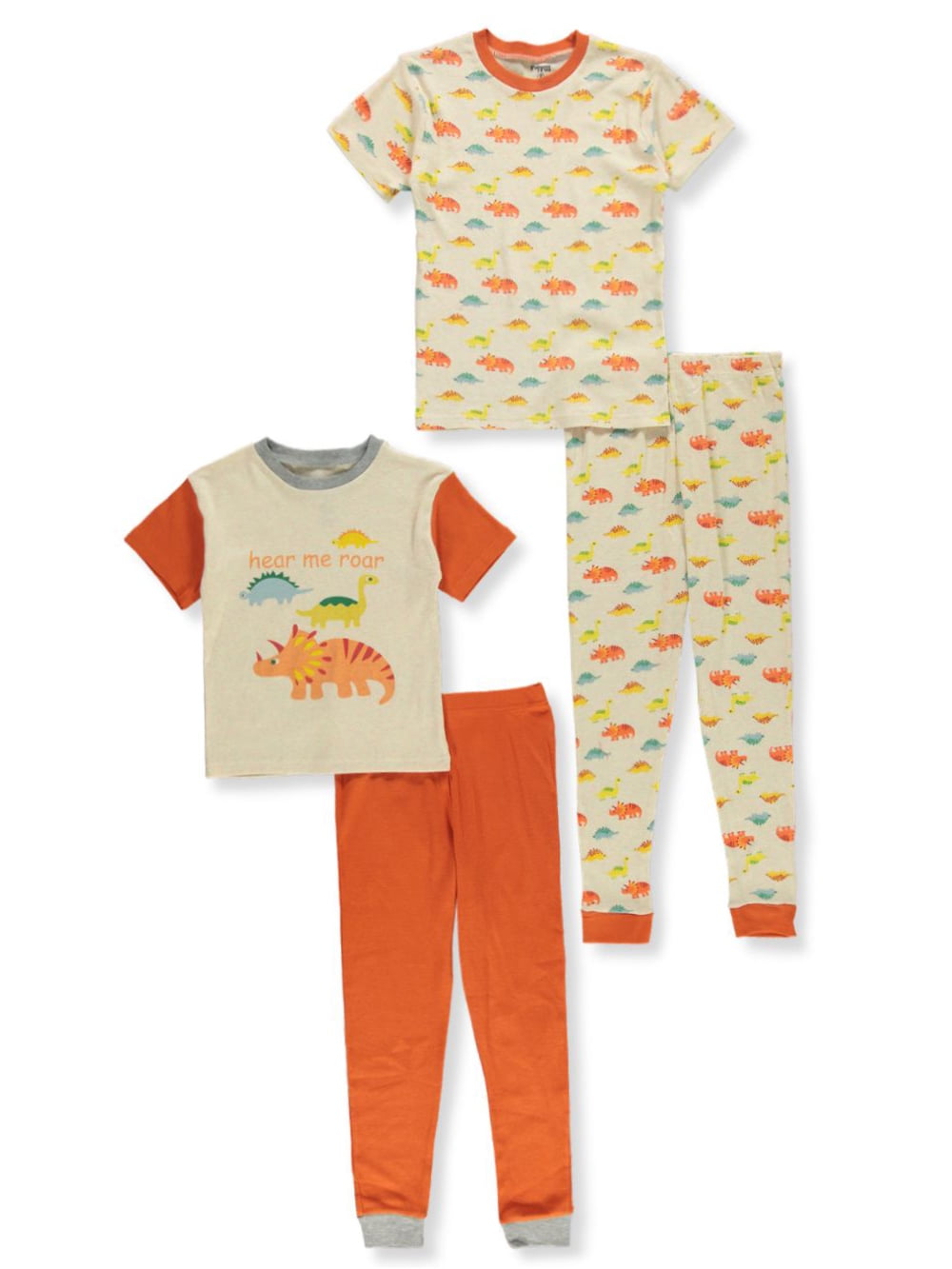 Pajama R Us Boy's 4-Piece Mix Match Dinos Pajamas Set - Orange/Multi, 6 ...