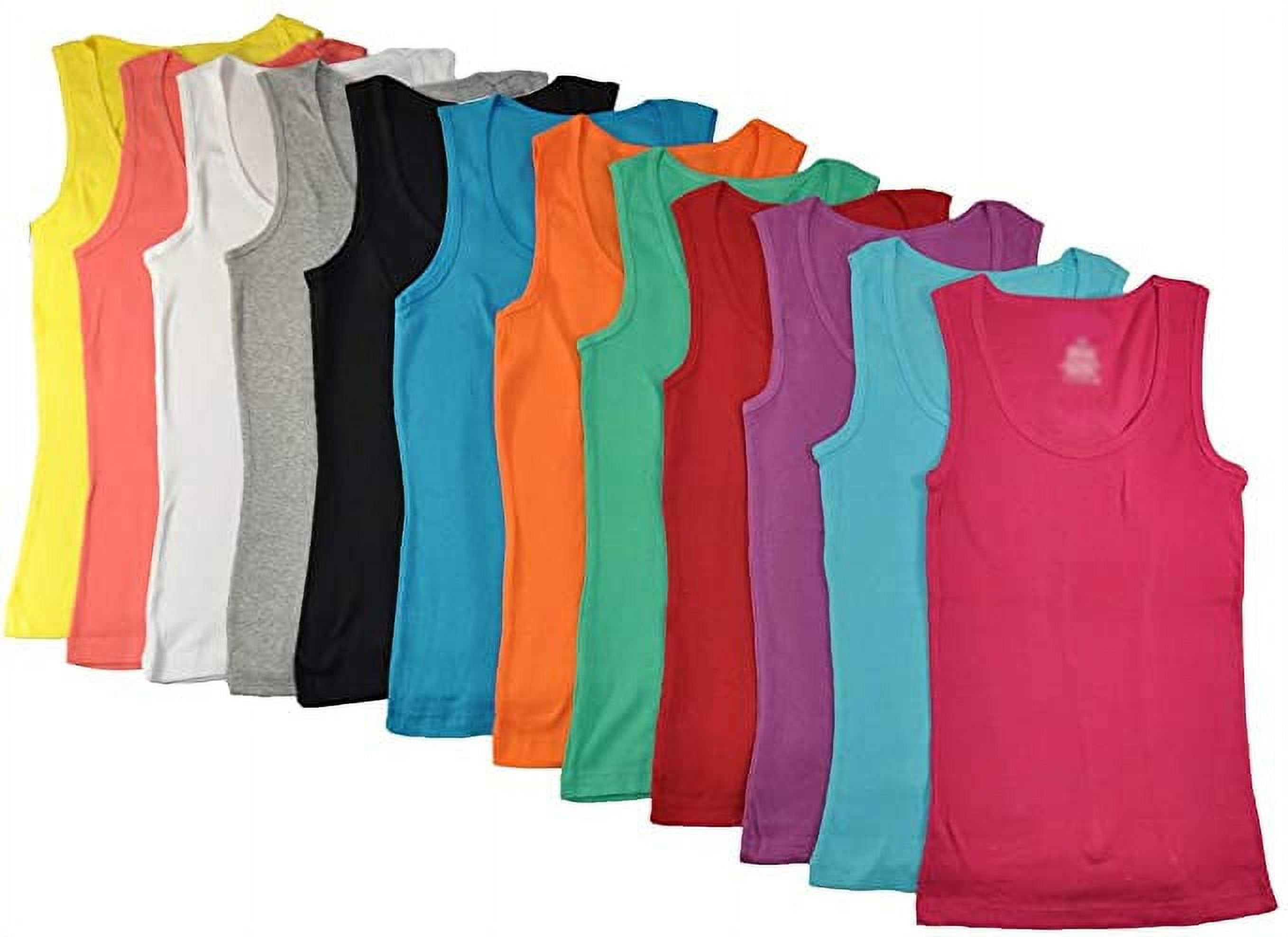 Pajama R Us Women's Ribbed Tank Tops, 12-Pack, 100% Cotton, Assorted ...