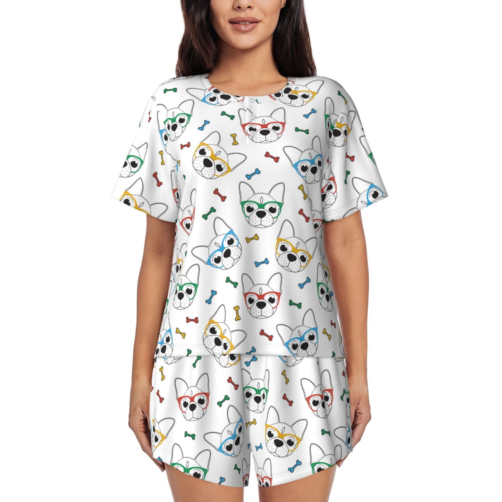 Pajama Set For Women 2 Piece - Colored Glasses French Bulldog Lounge ...