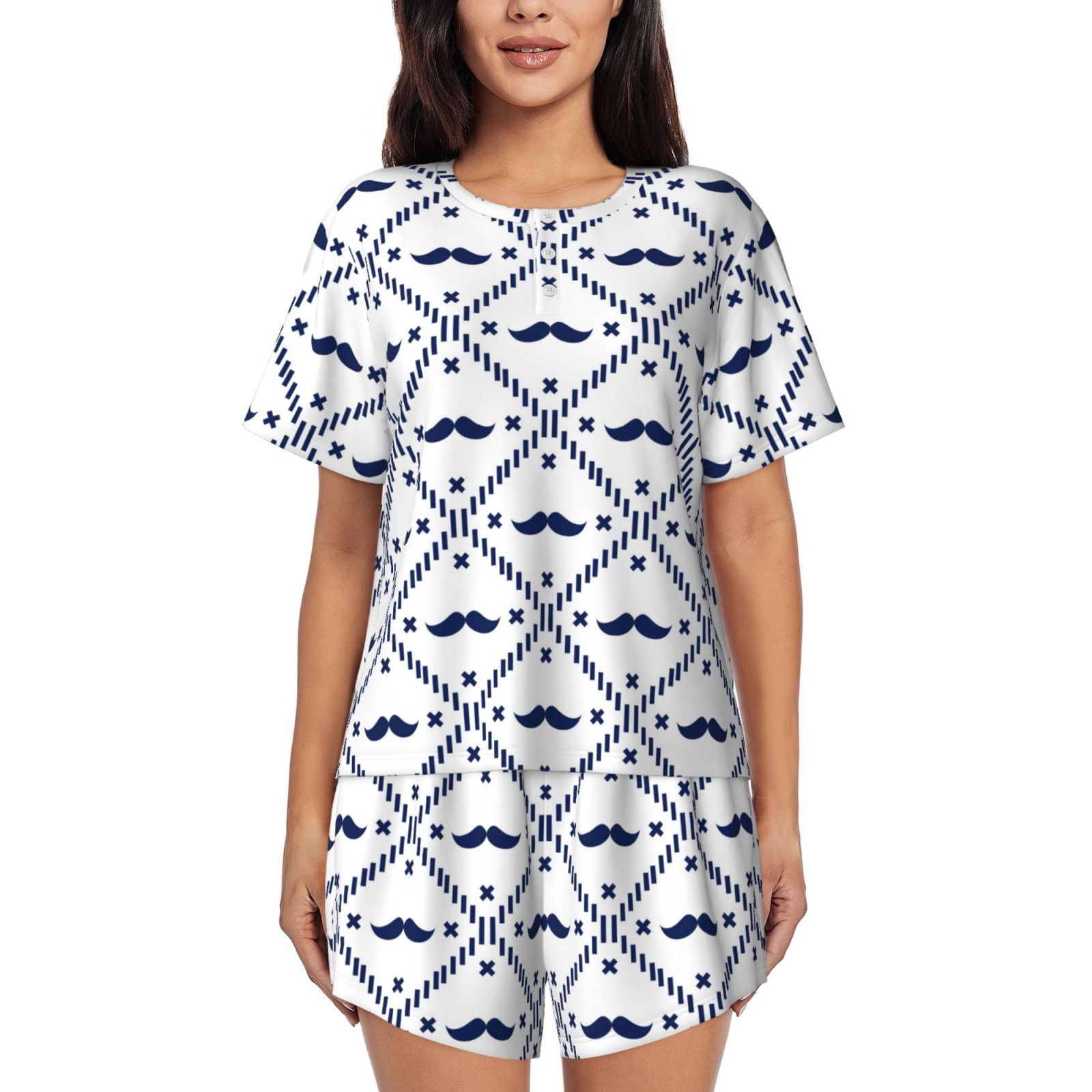 Pajama Set For Women 2 Piece - Hipster Mustache Lounge Set Short Sleeve ...