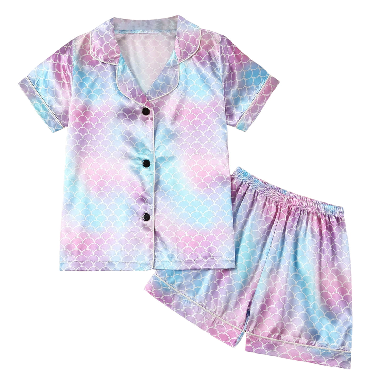 Pajama Set for Girls Clearance Letter Prints Short Sleeve Button Down ...