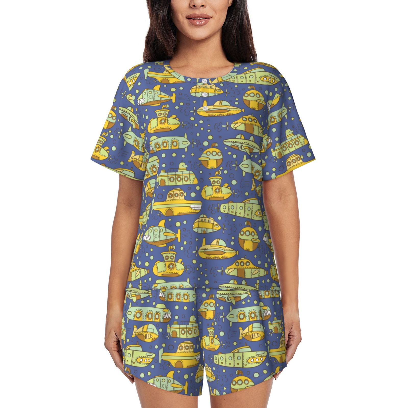 Pajama Set for Women 2 Piece - Cartoon Submarines Lounge Set Short ...
