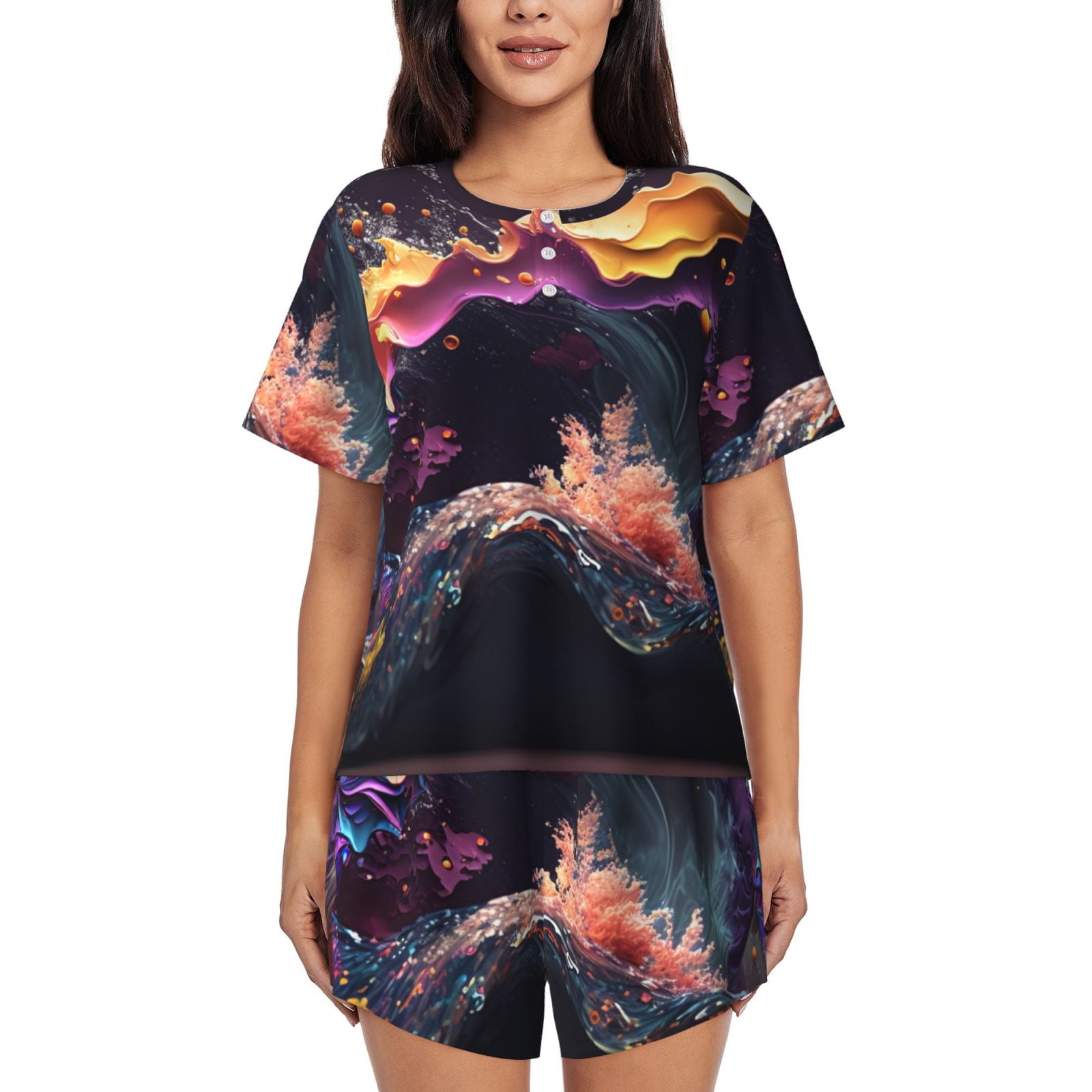 Pajama Set for Women 2 Piece - Explosive Fluid Splash Art Lounge Set ...