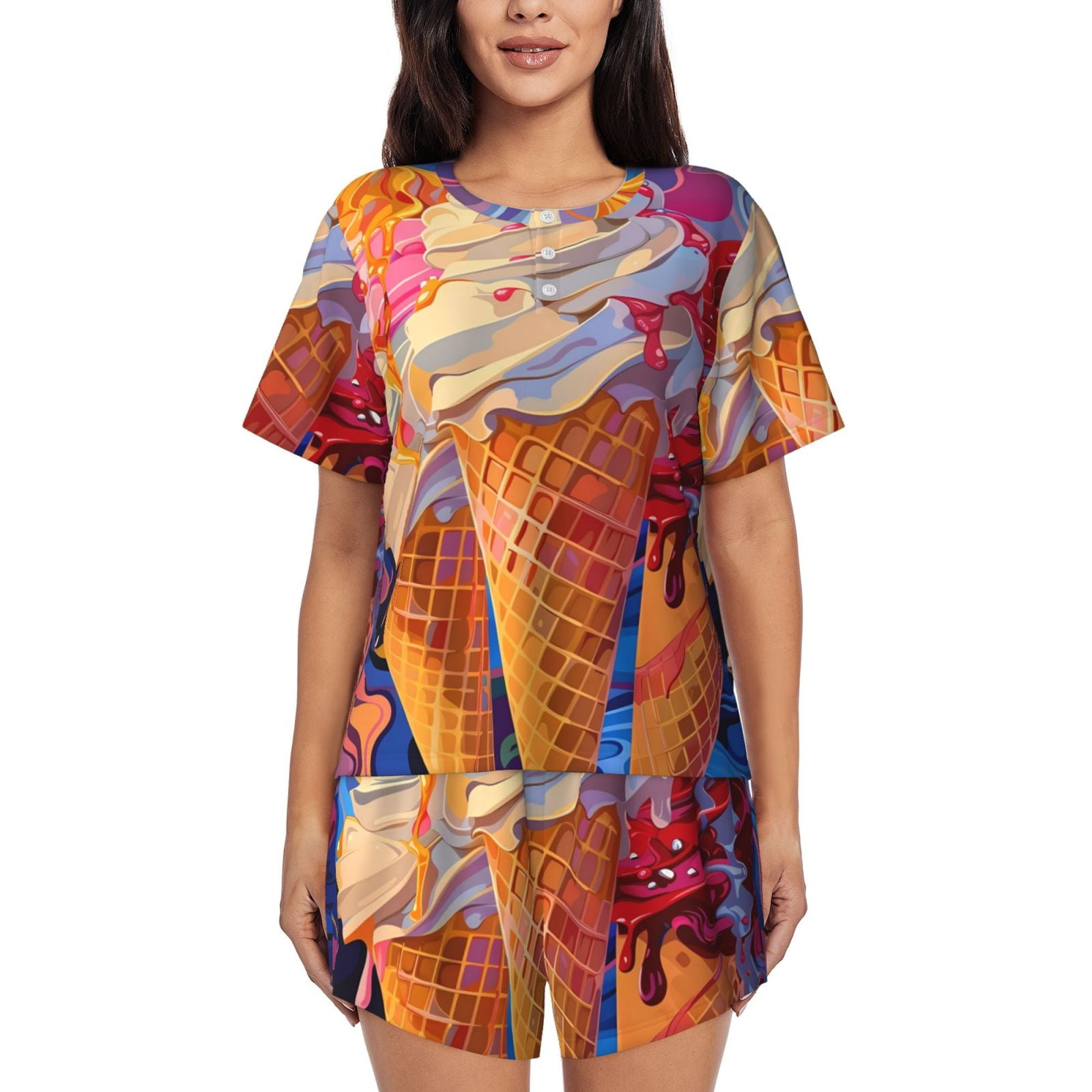 Pajama Set for Women 2 Piece - Trio Of Dripping Cones Lounge Set Short ...