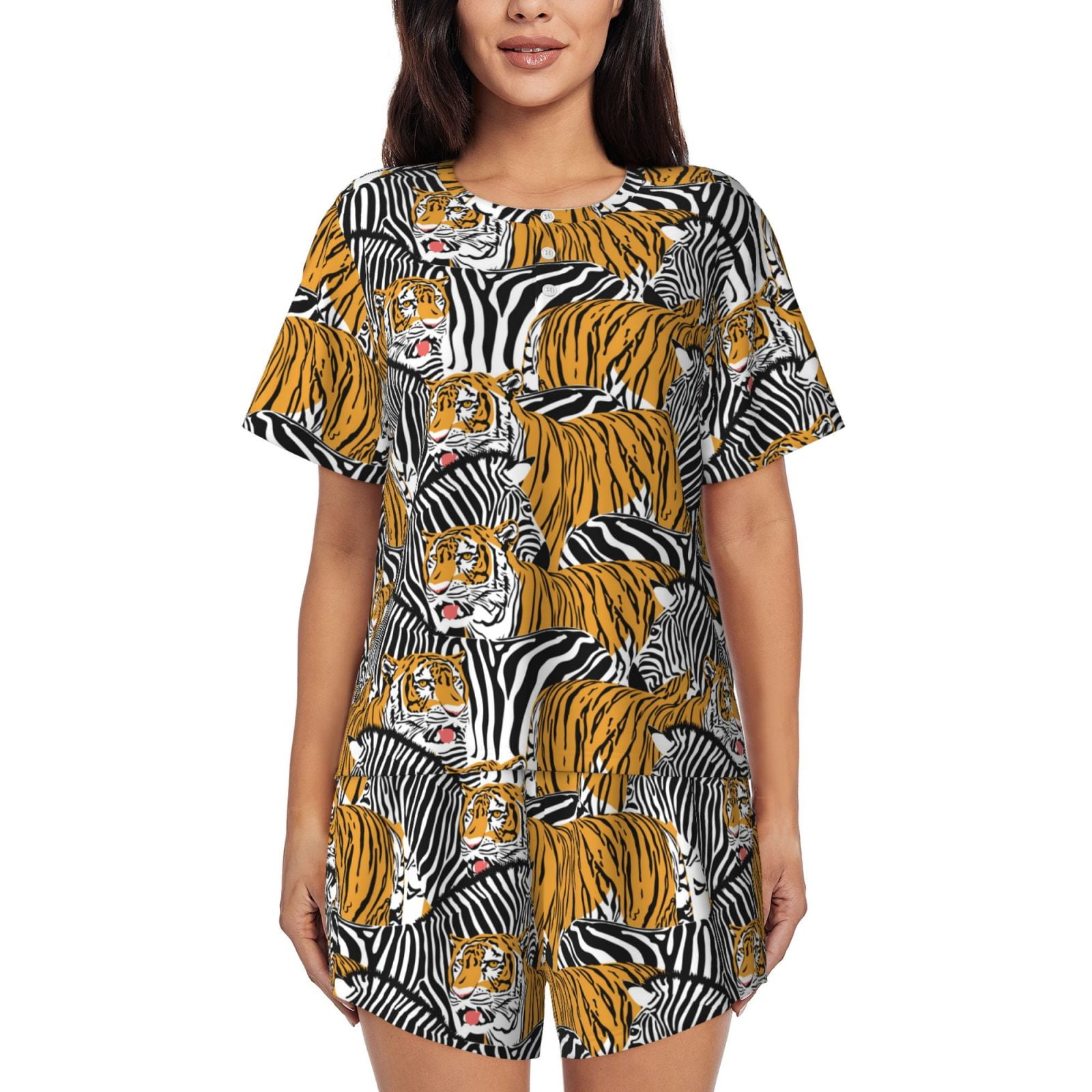 Pajama Set for Women 2 Piece - cool Tiger zebra Lounge Set Short Sleeve ...