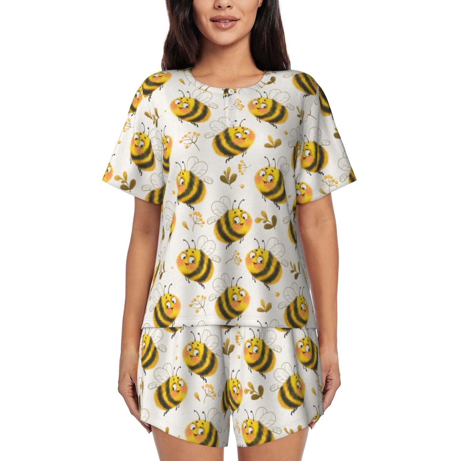Pajama Set for Women 2 Piece - cute cartoon bees funny Lounge Set Short ...