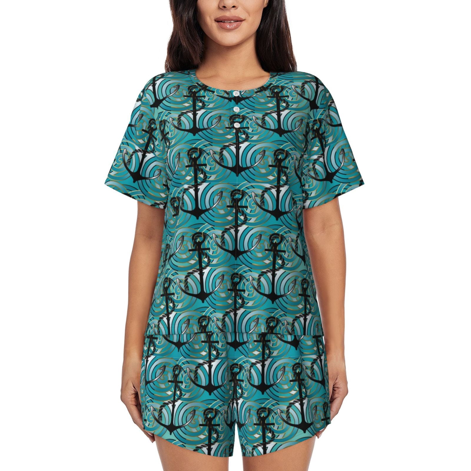 Pajama Set for Women 2 Piece - vintage anchors rope waves green Lounge ...