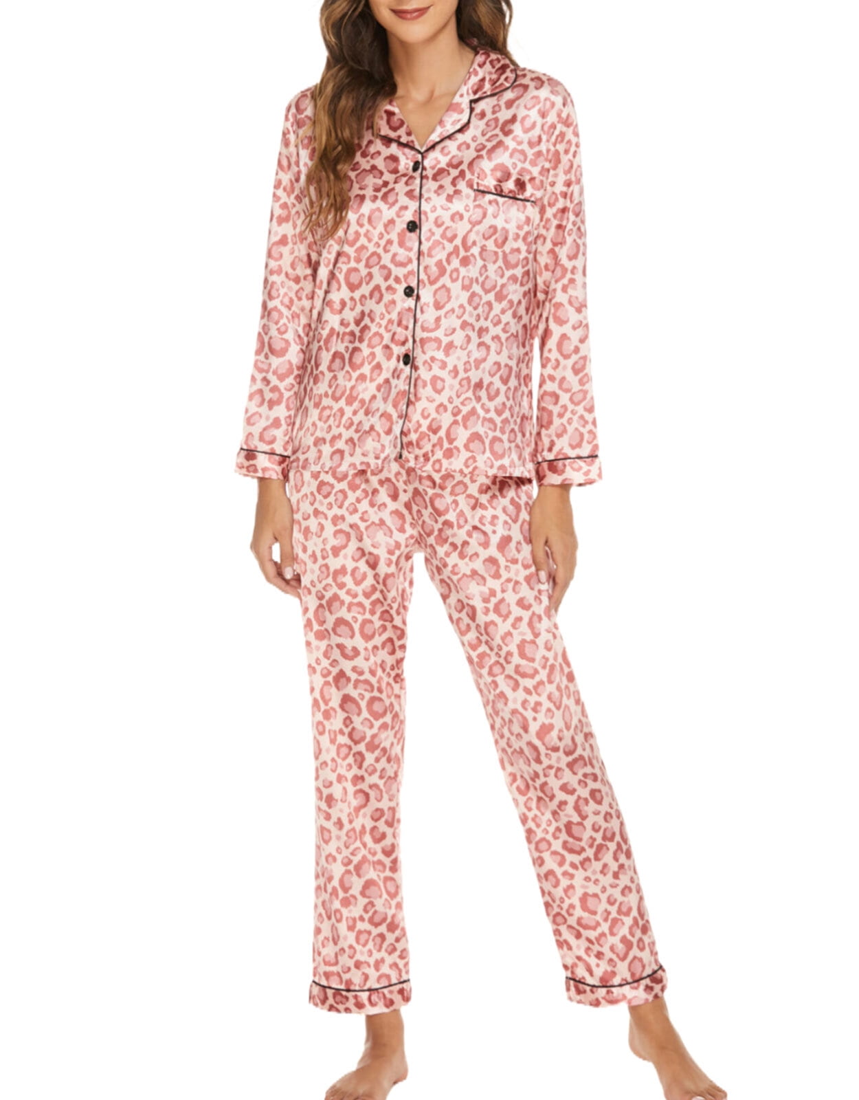 Customer reviews for Pajama Set for Women Pink Leopard Button Down ...