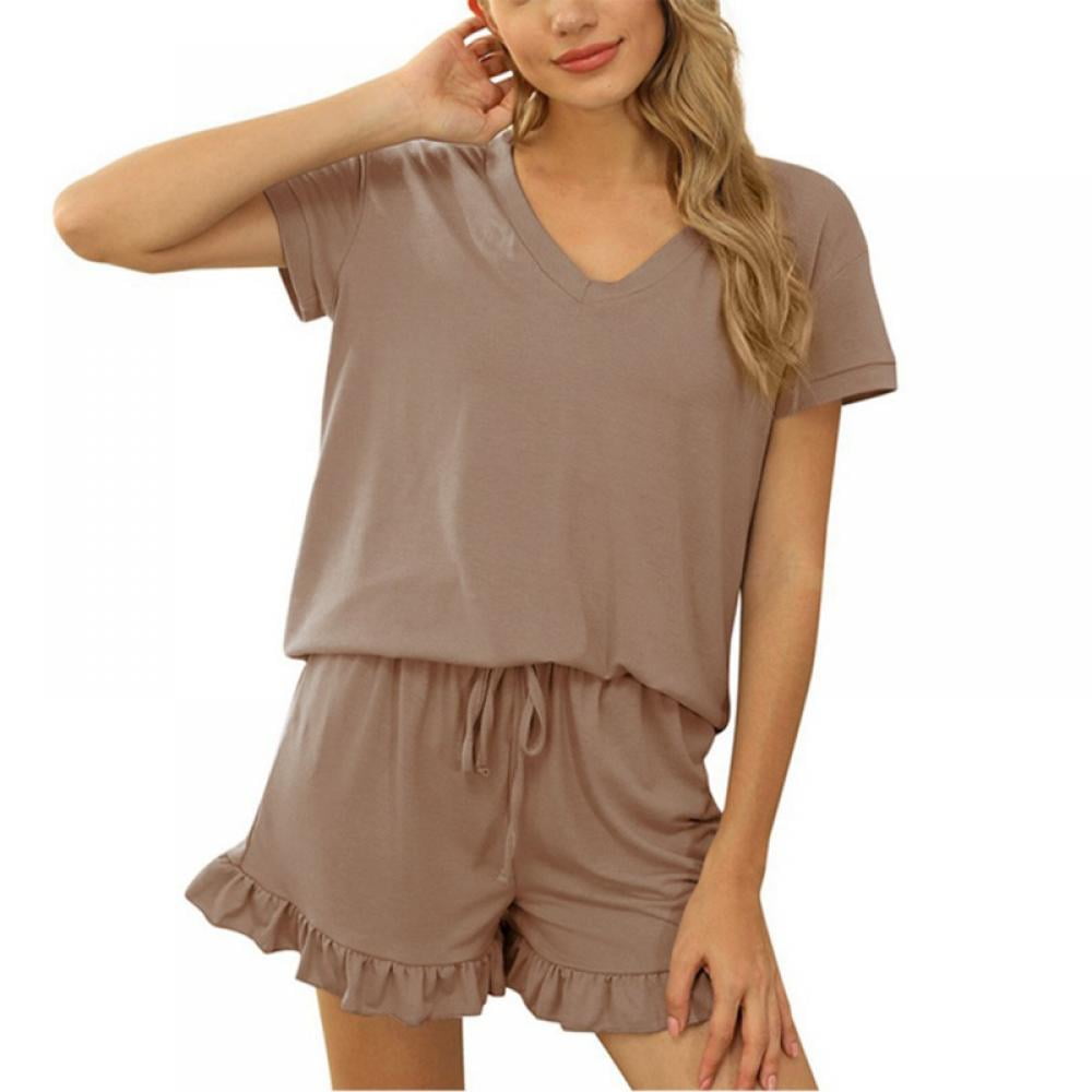 Pajama Set for Women Shorts Sleepwear V-neck Soft Summer Pj Lounge Set ...