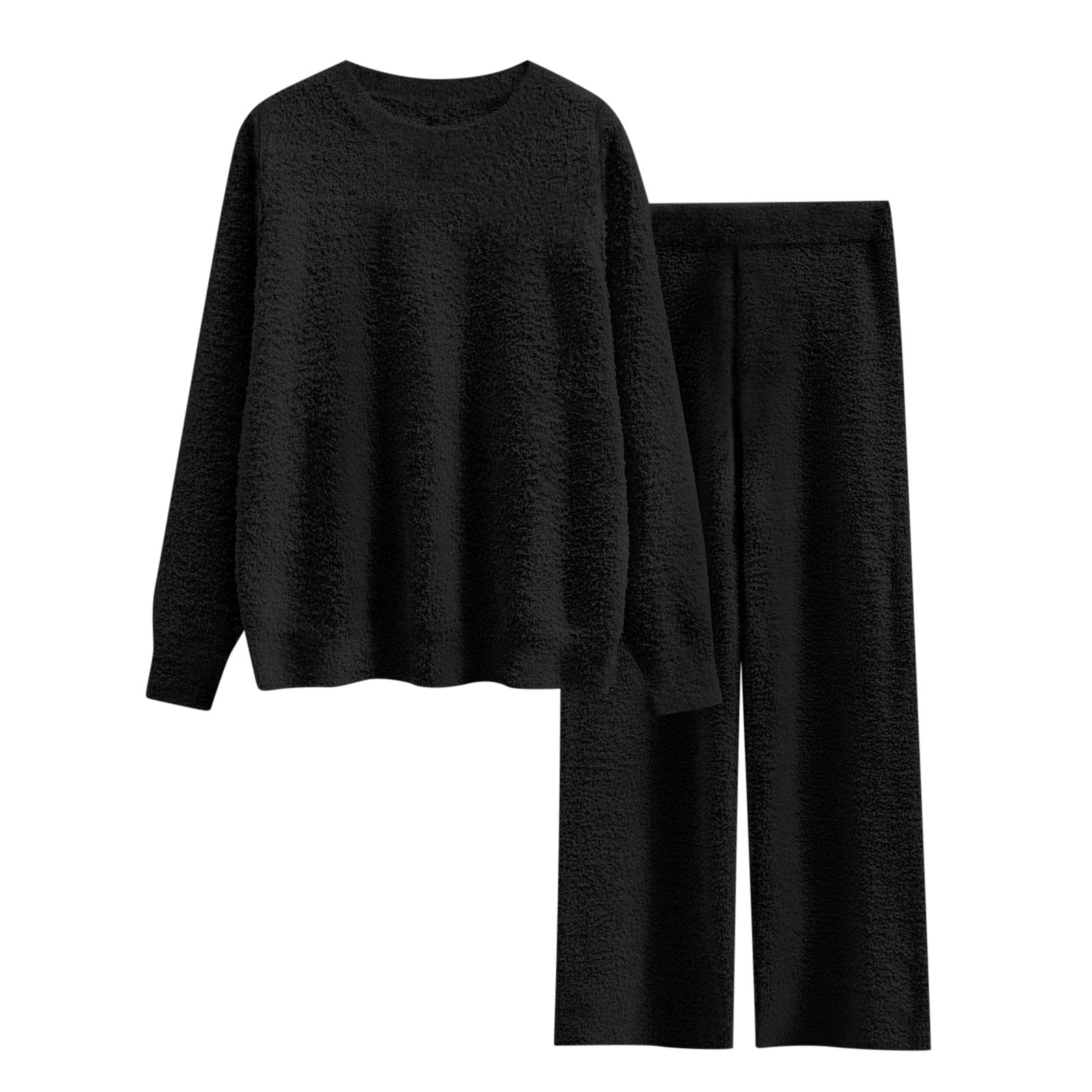 Pajama Sets Sawvnm Women's Fuzzy Fleece Pajama Sets 2 Piece Outfits ...