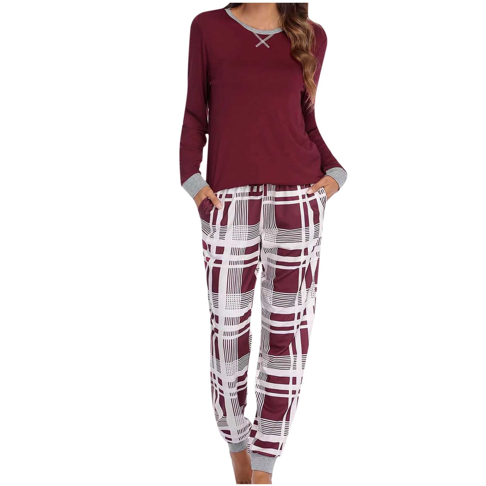 Pajama Sets for Women Sawvnm Women's Solid Color Casual Fashion Printed ...