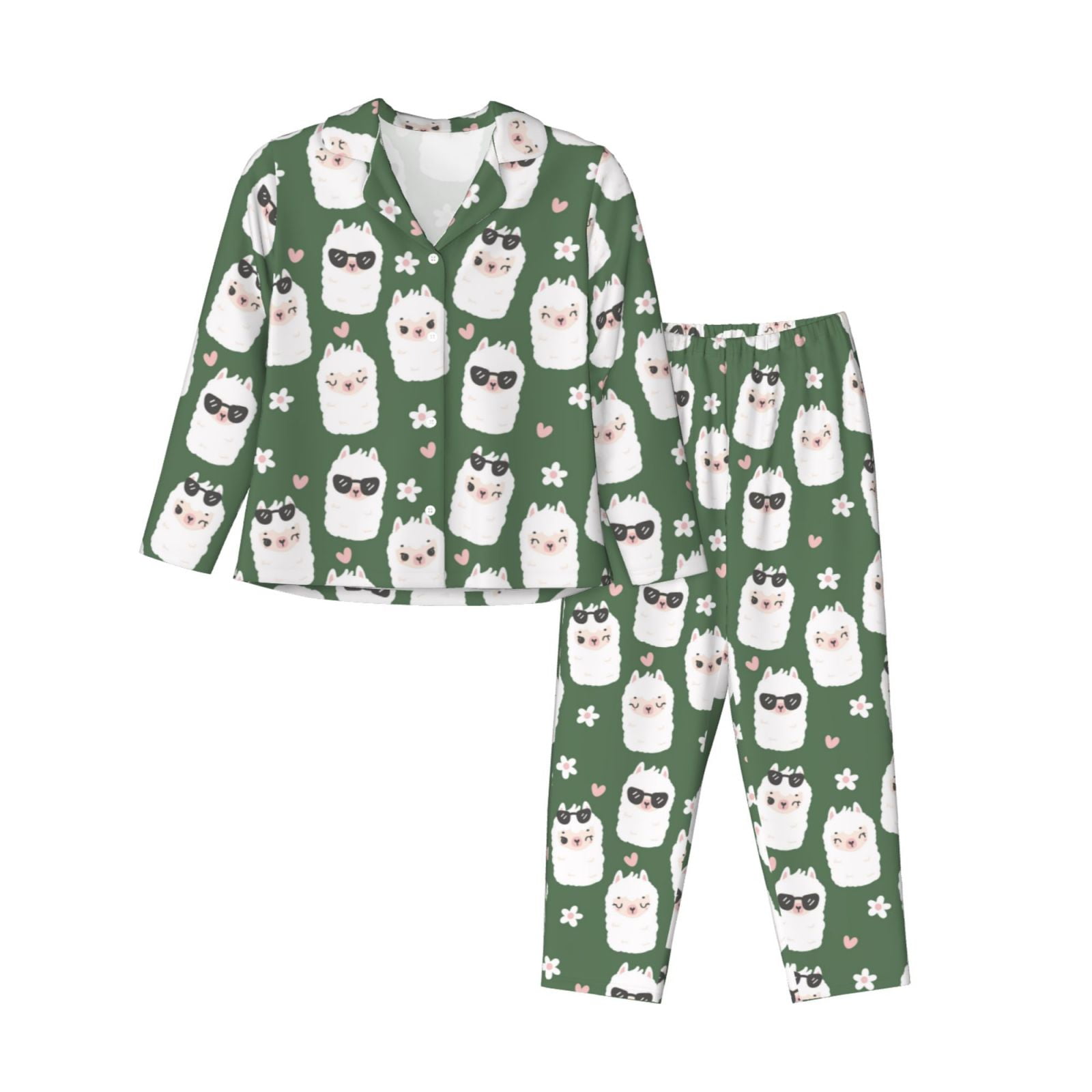 Pajama Sets for Women 2 Pcs, Alpaca Faces Button Down Long Sleeve ...