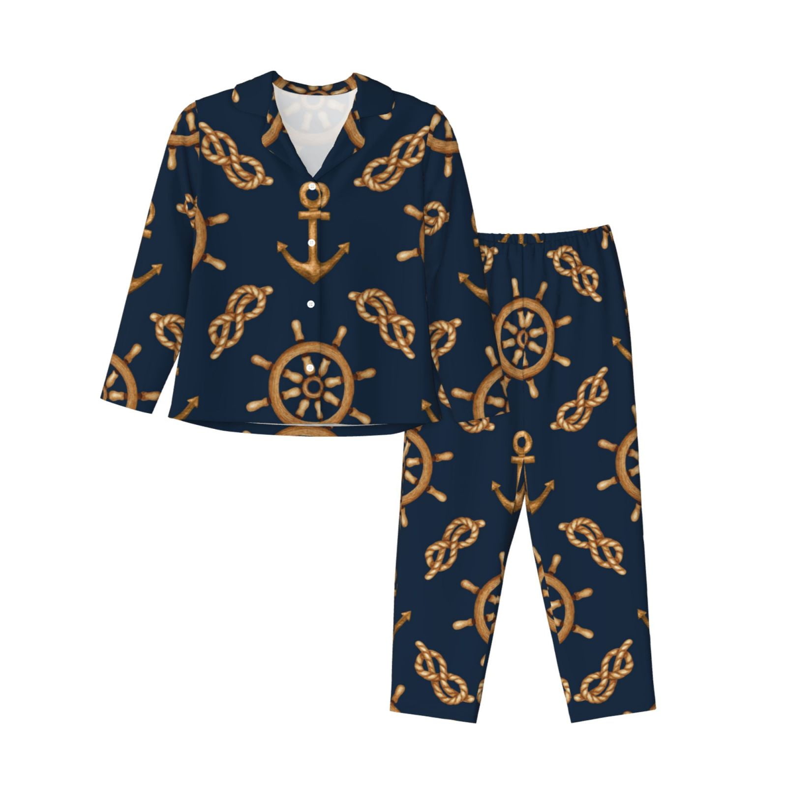 Pajama Sets for Women 2 Pcs, Anchor Steering wheel Rope vintage Button ...