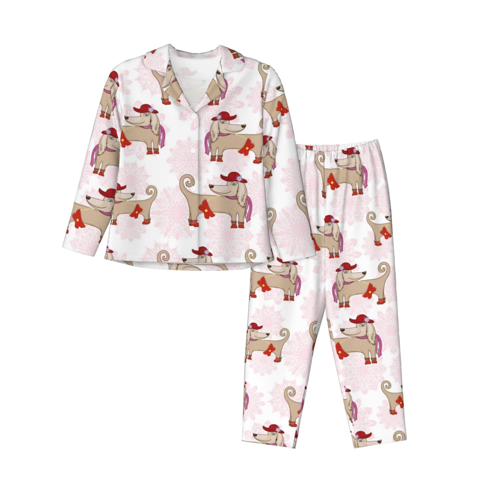 Pajama Sets for Women 2 Pcs, Beautiful Dachshund Dog Puppy Button Down ...