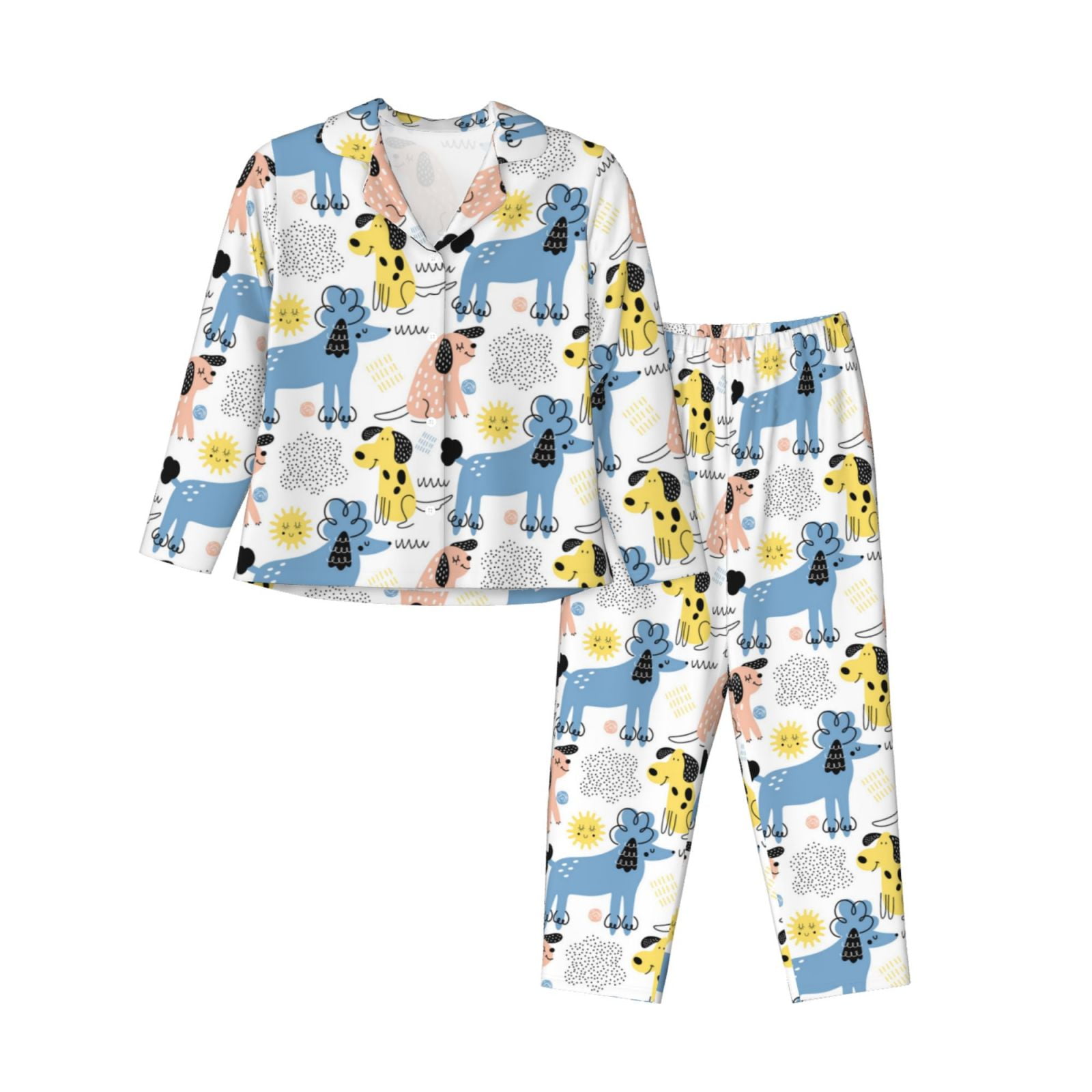 Pajama Sets for Women 2 Pcs, Bohemian Funny Cute Poodle Dog Button Down ...