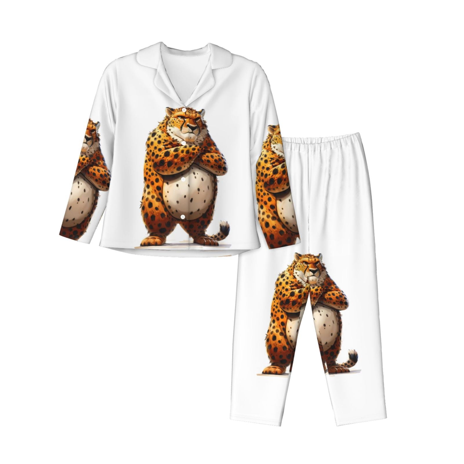 Pajama Sets for Women 2 Pcs, Cartoon Cheetah With Attitude Button Down ...