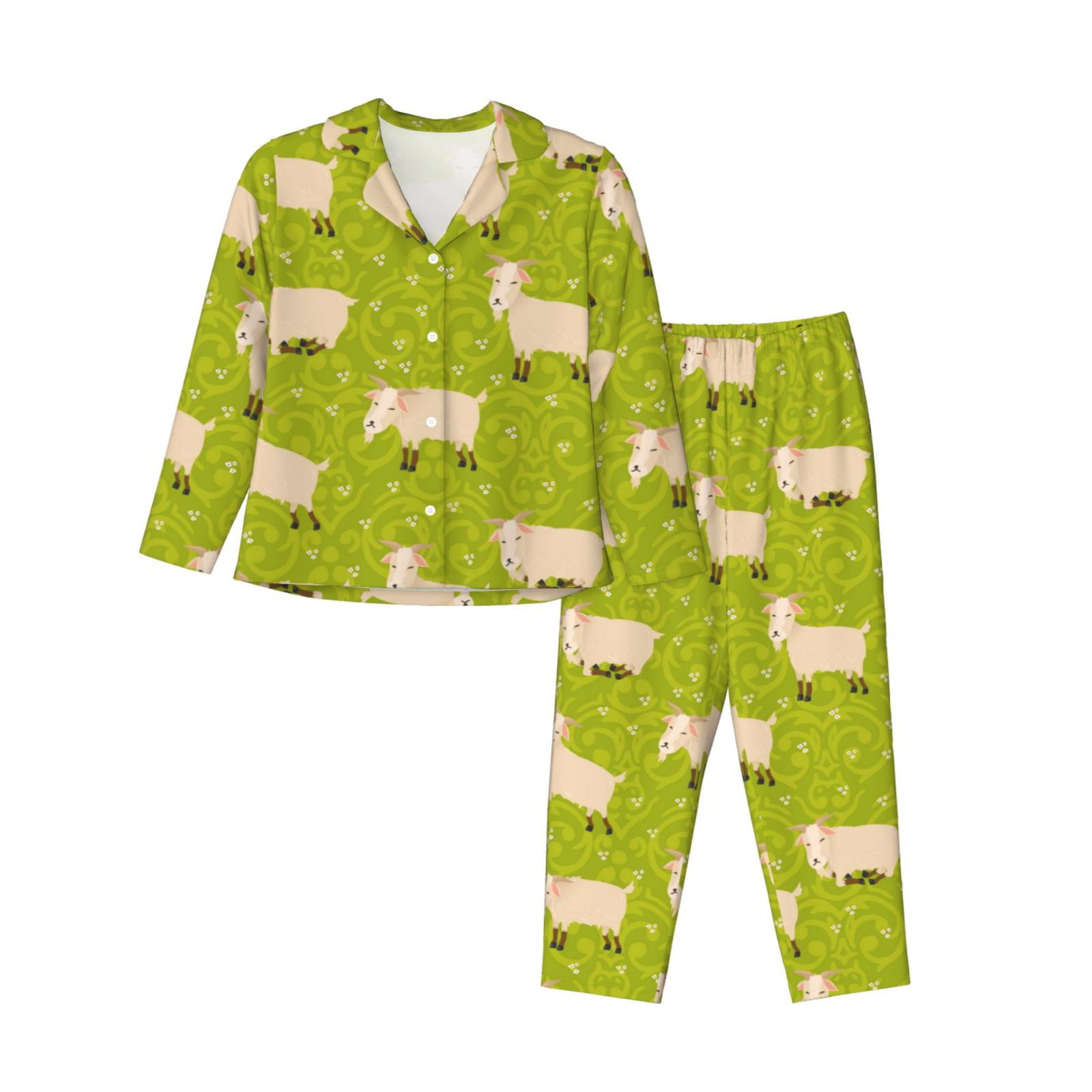 Pajama Sets for Women 2 Pcs, Cartoon Cute Funny Sheep Green_A Button ...