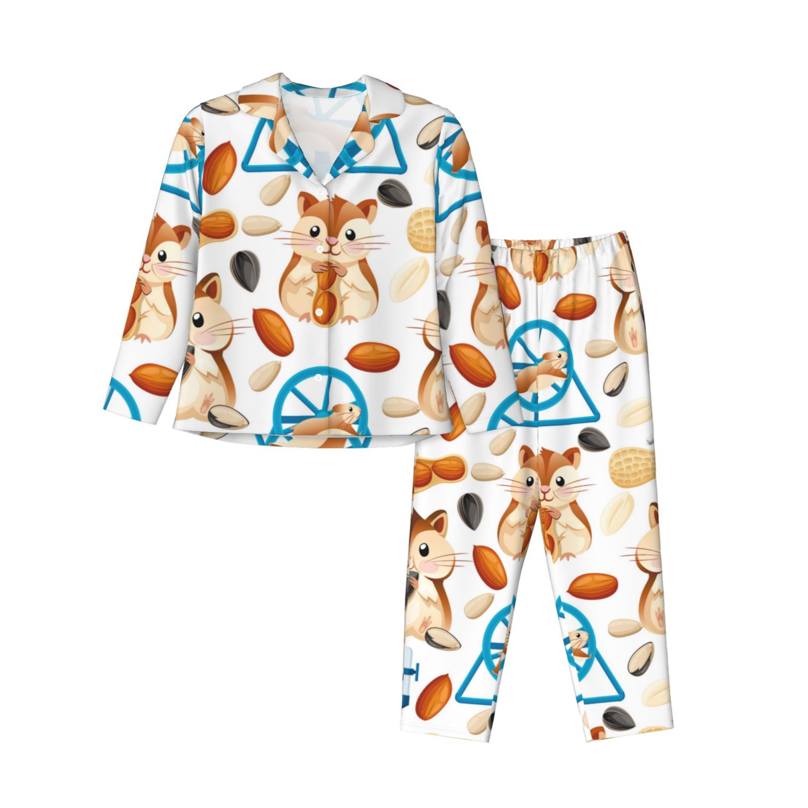 Pajama Sets for Women 2 Pcs, Cartoon Cute Hamster Nut Peanut Button ...