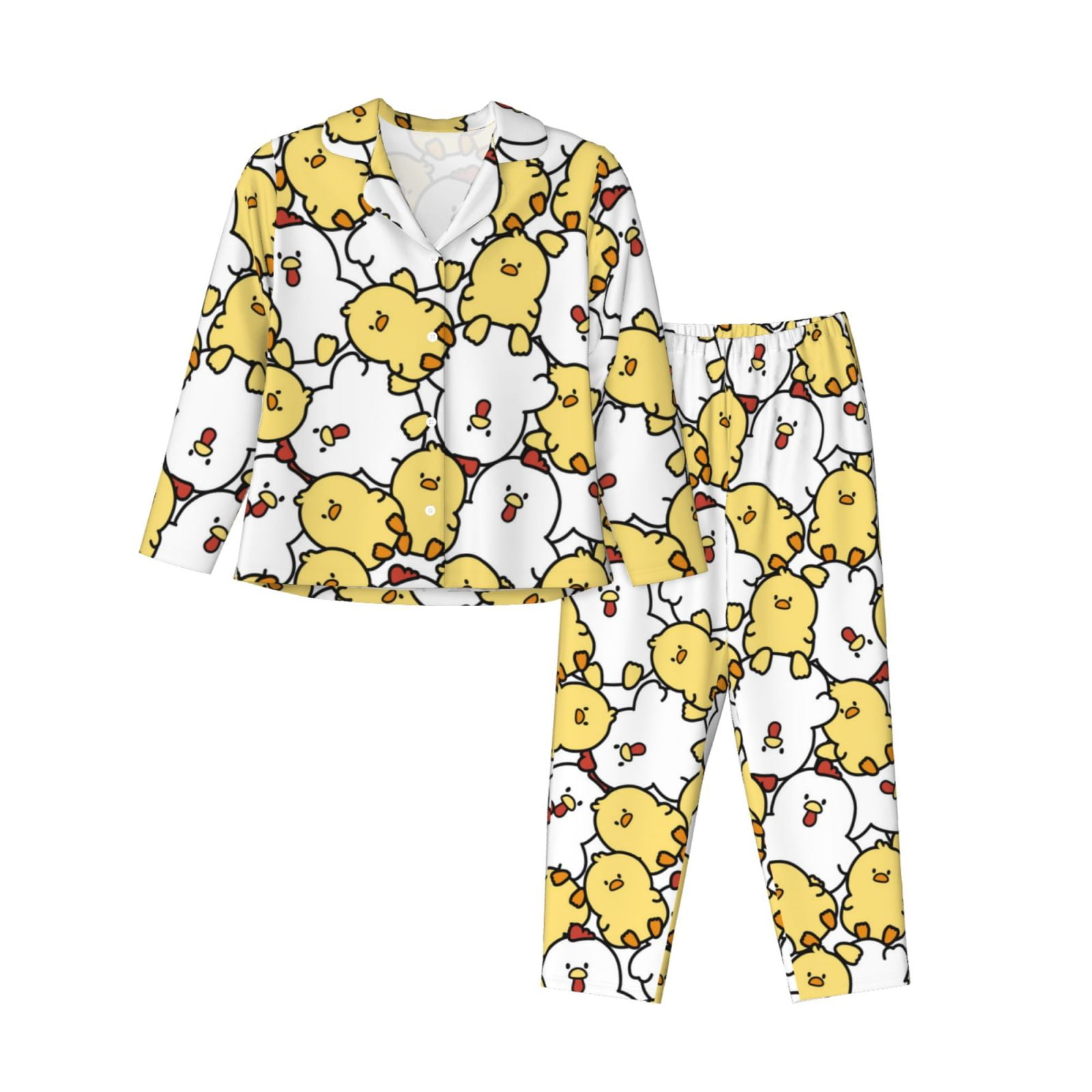 Pajama Sets for Women 2 Pcs, Classic Cartoon Cute Chicken Button Down ...