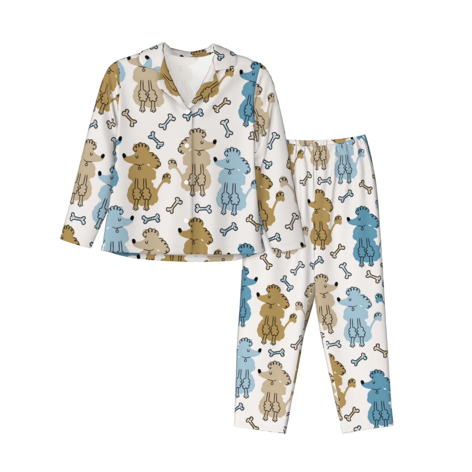 Pajama Sets for Women 2 Pcs, Classic Cute Poodle Dog Funny Button Down ...