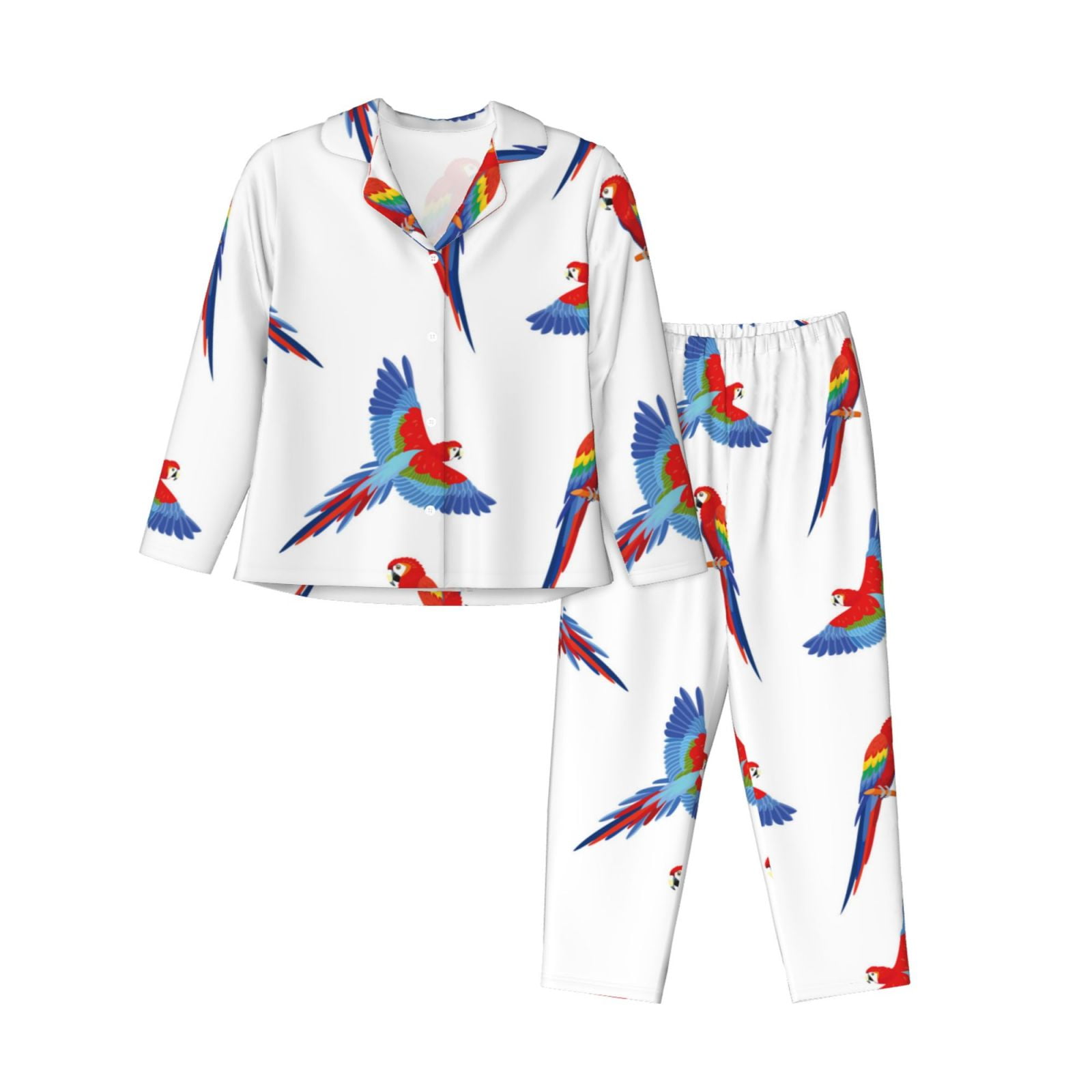 Pajama Sets for Women 2 Pcs, Colorful Cute Macaw Parrot Button Down ...