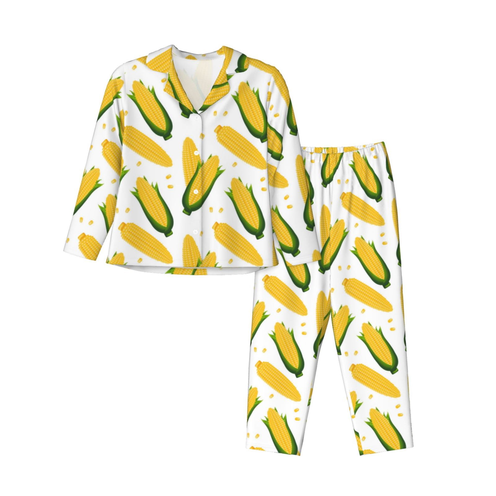Pajama Sets for Women 2 Pcs, Corn On The Cob Button Down Long Sleeve ...