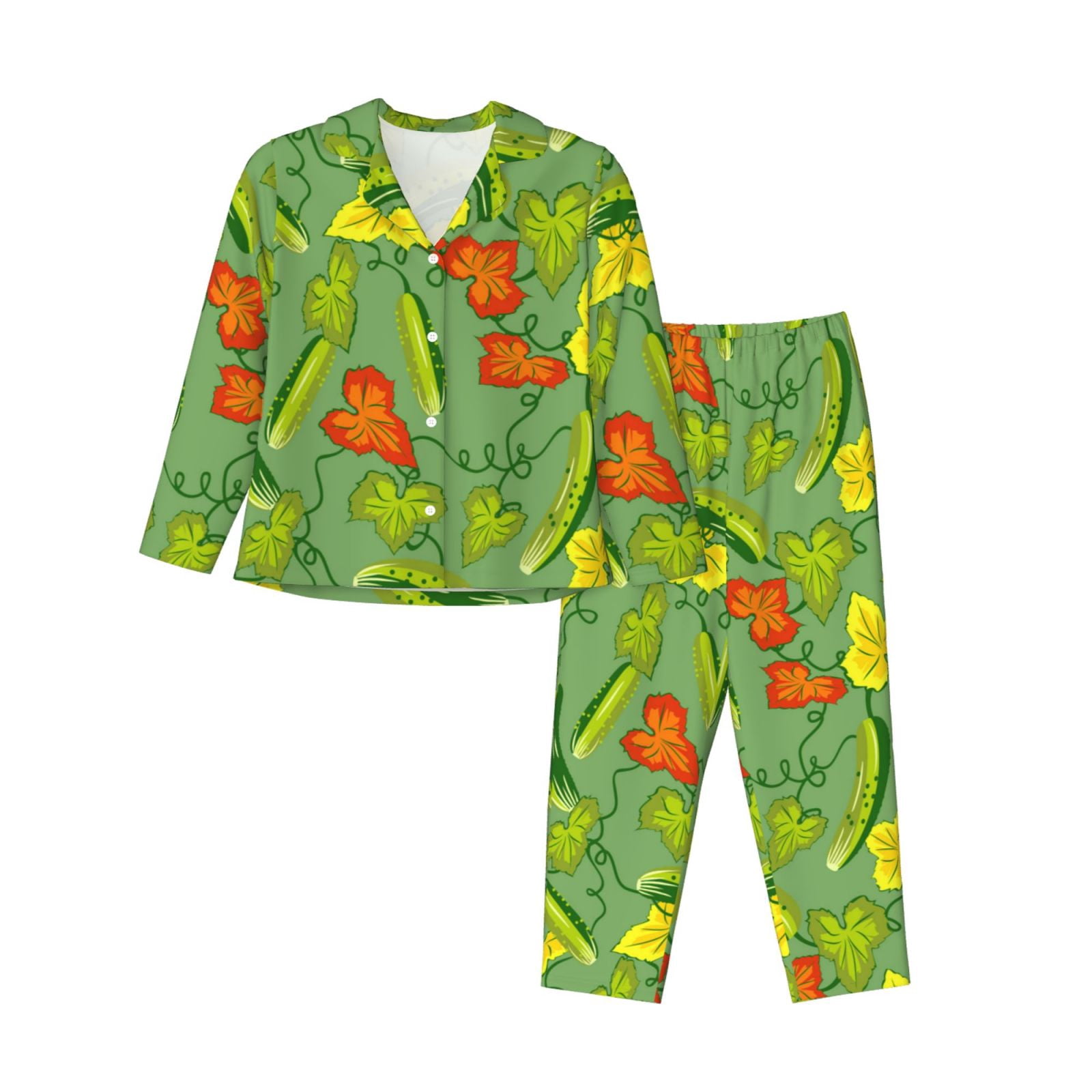 Pajama Sets for Women 2 Pcs, Cucumber ratta flower Button Down Long ...