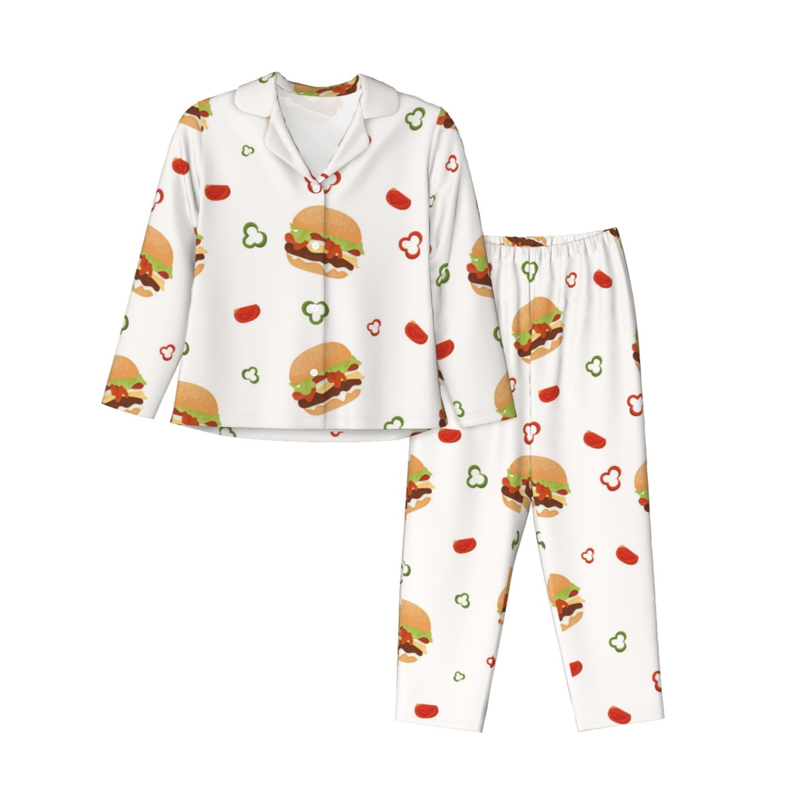 Pajama Sets for Women 2 Pcs, Cute Food Tomato Chili Button Down Long ...