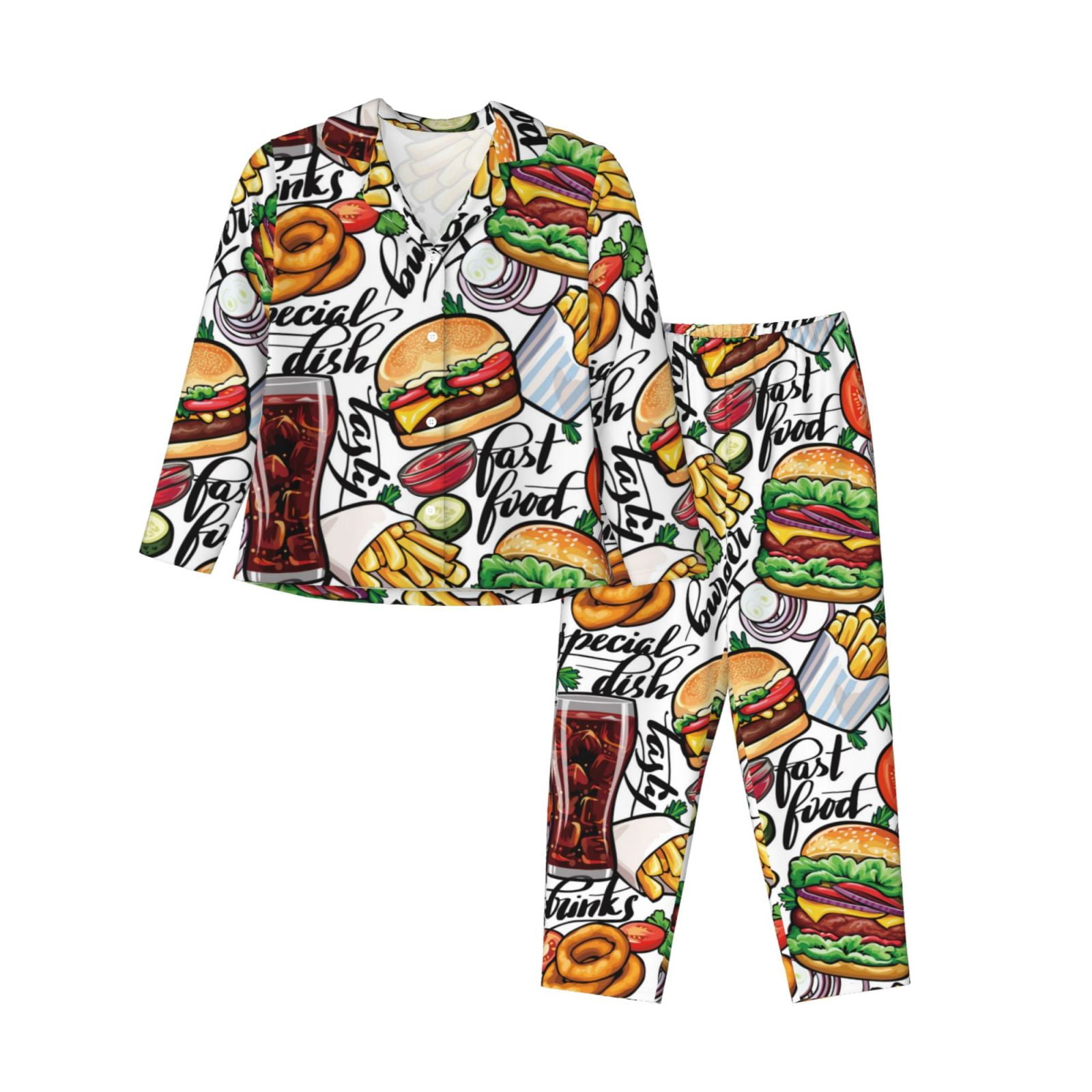 Pajama Sets for Women 2 Pcs, Cute Food Tomato Cucumber Burger Button ...