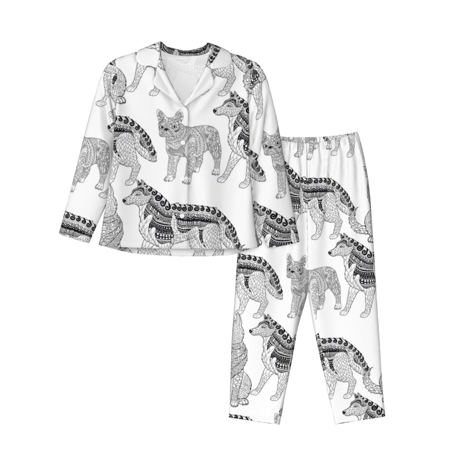 Pajama Sets for Women 2 Pcs, Cute German Shepherd Button Down Long ...