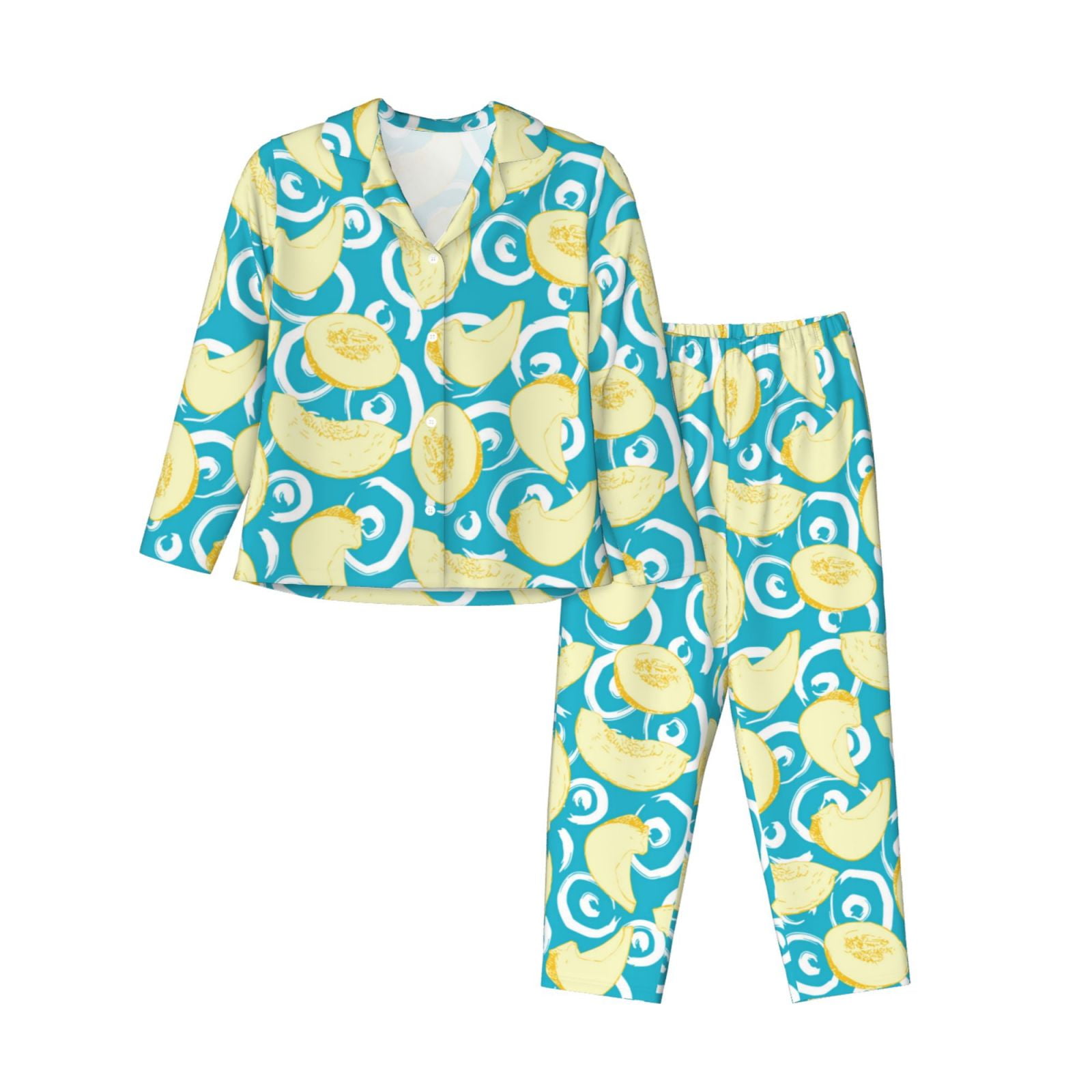 Pajama Sets for Women 2 Pcs, Cute Texture Cantaloupe Button Down Long ...