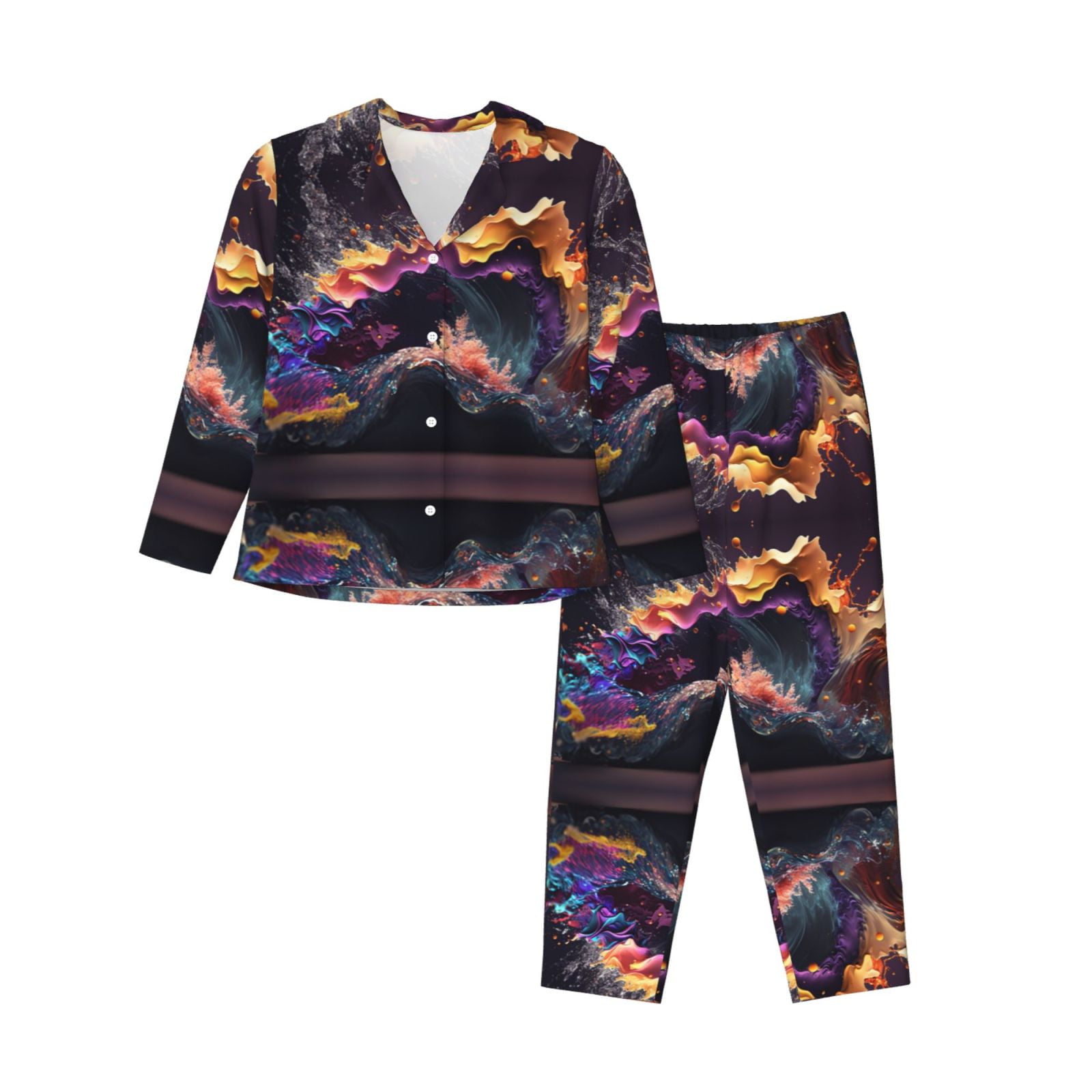 Pajama Sets for Women 2 Pcs, Explosive Fluid Splash Art Button Down ...