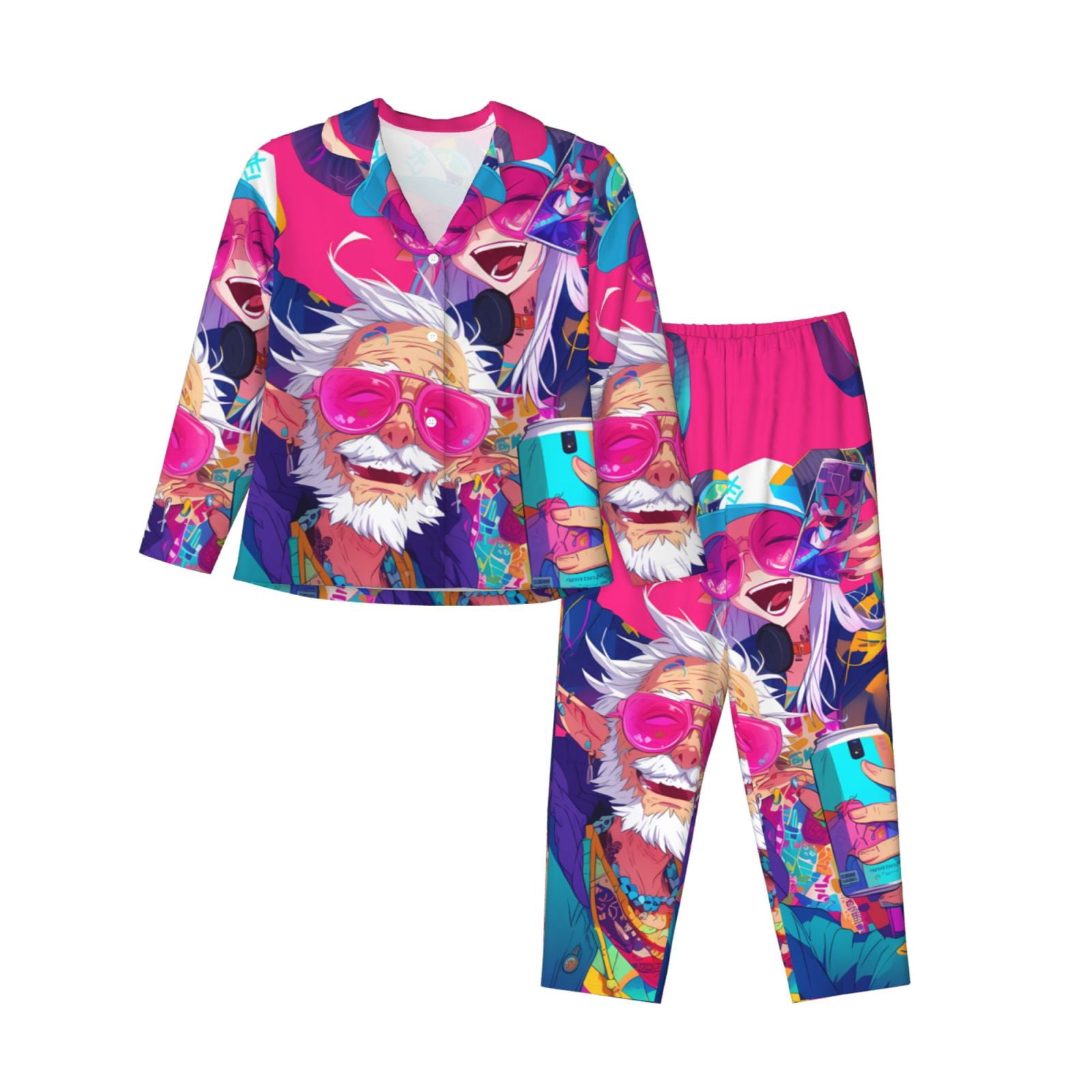 Pajama Sets for Women 2 Pcs, Hip Hop People No.107 Button Down Long ...
