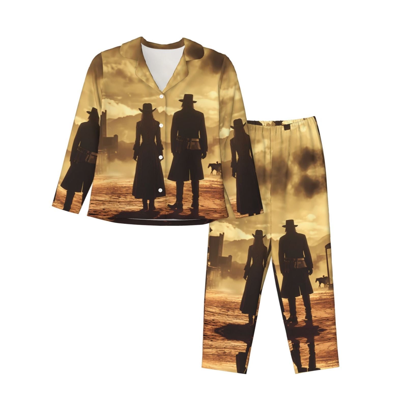 Pajama Sets for Women 2 Pcs, Industrial Style Western Cowboy Button ...