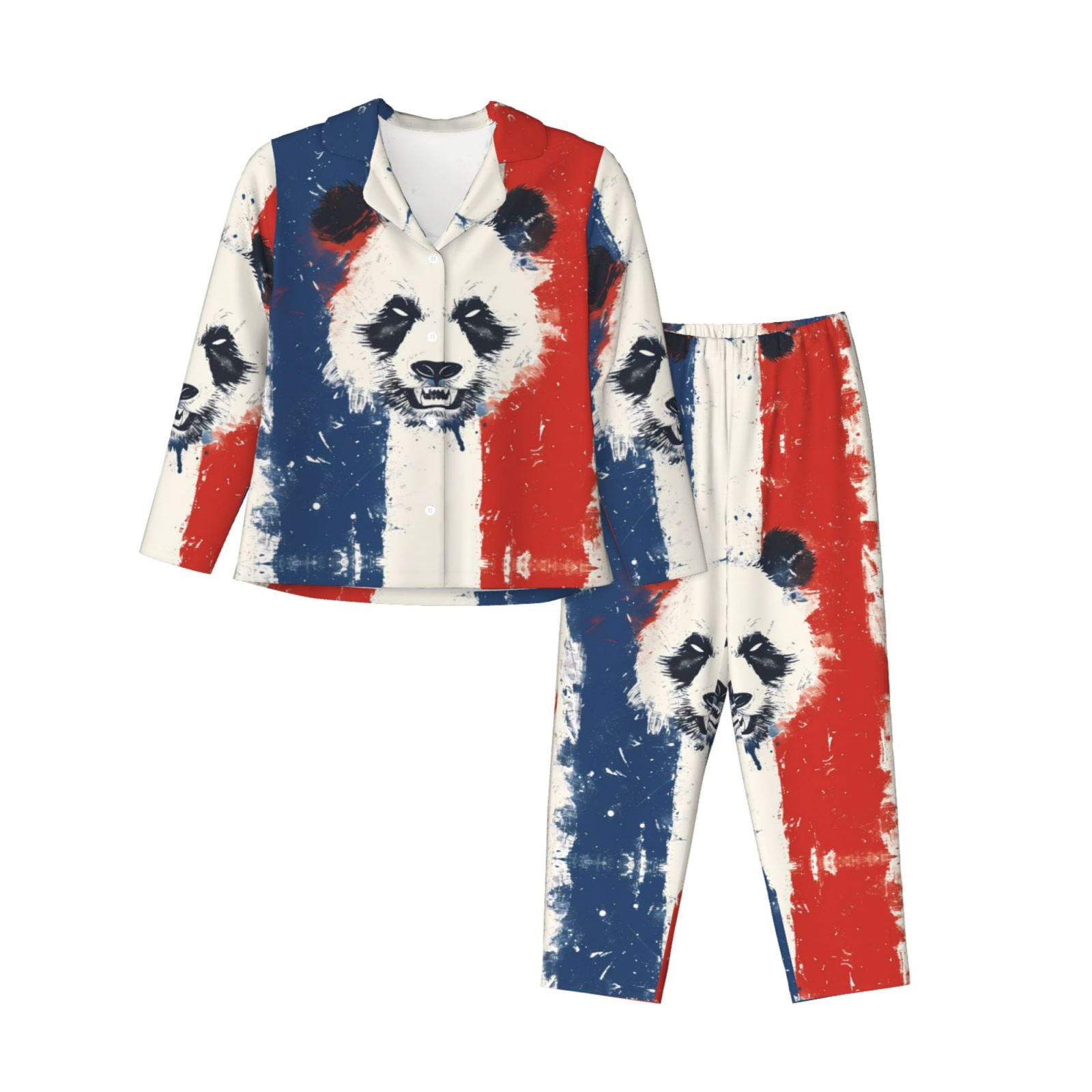 Pajama Sets for Women 2 Pcs, Panda Graffiti Art Button Down Long Sleeve ...