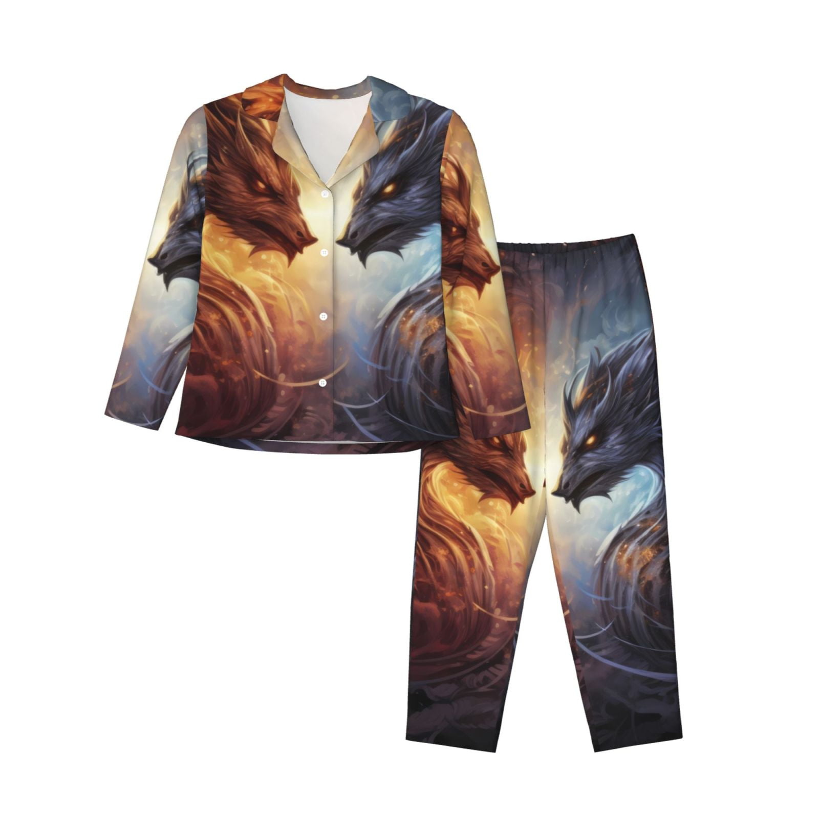 Pajama Sets for Women 2 Pcs, Red and White Beast Button Down Long Sleeve Sleepwear Lounge PJ ...