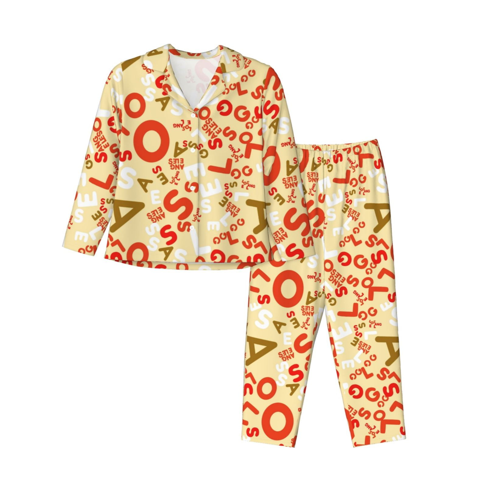 Pajama Sets for Women 2 Pcs, Scandinavian Alphabet2 Button Down Long ...