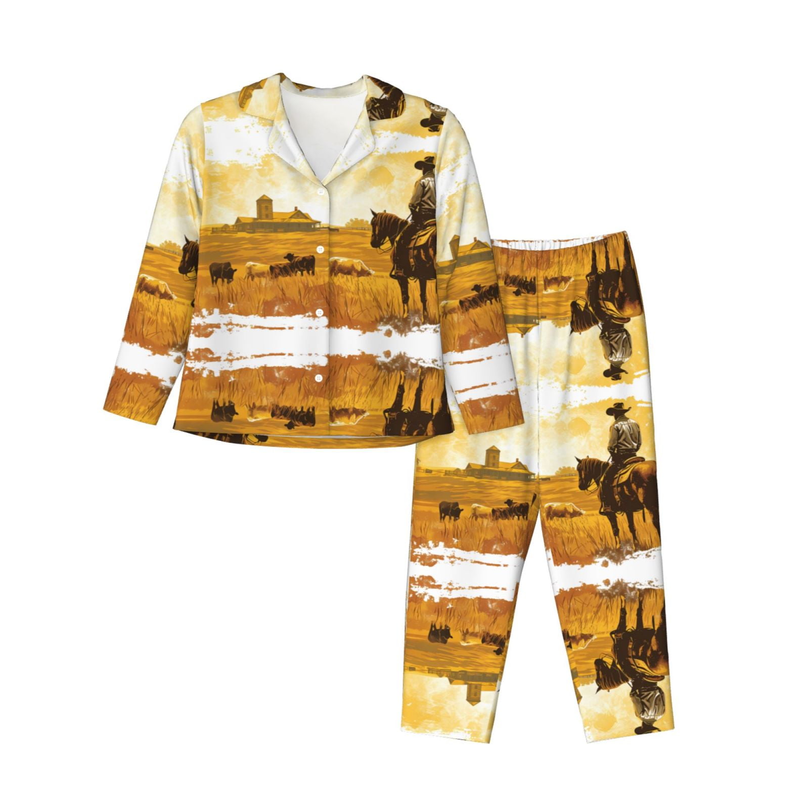 Pajama Sets for Women 2 Pcs, Western Cowboy Ranch Button Down Long ...