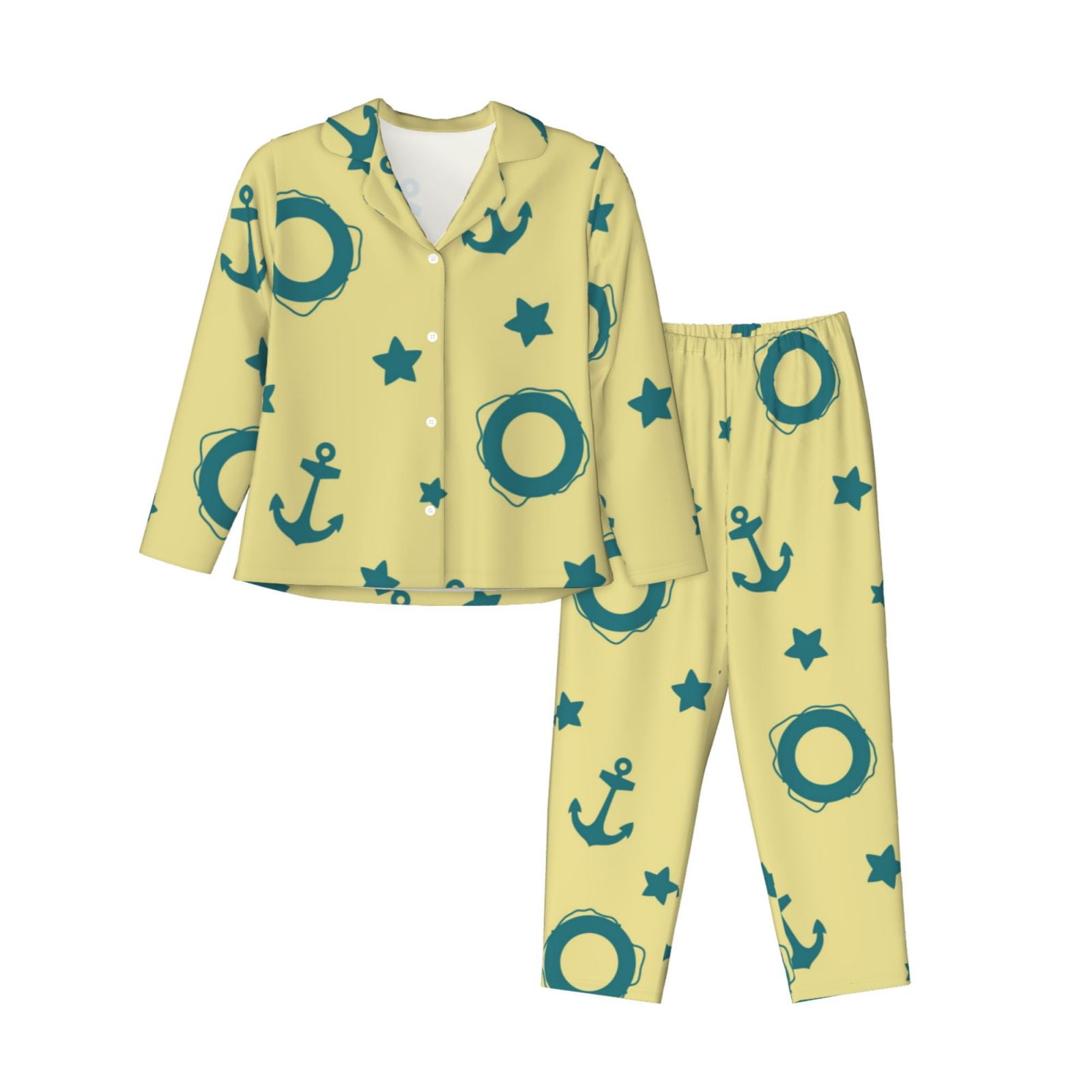 Pajama Sets for Women 2 Pcs, Yellow Star Button Down Long Sleeve ...