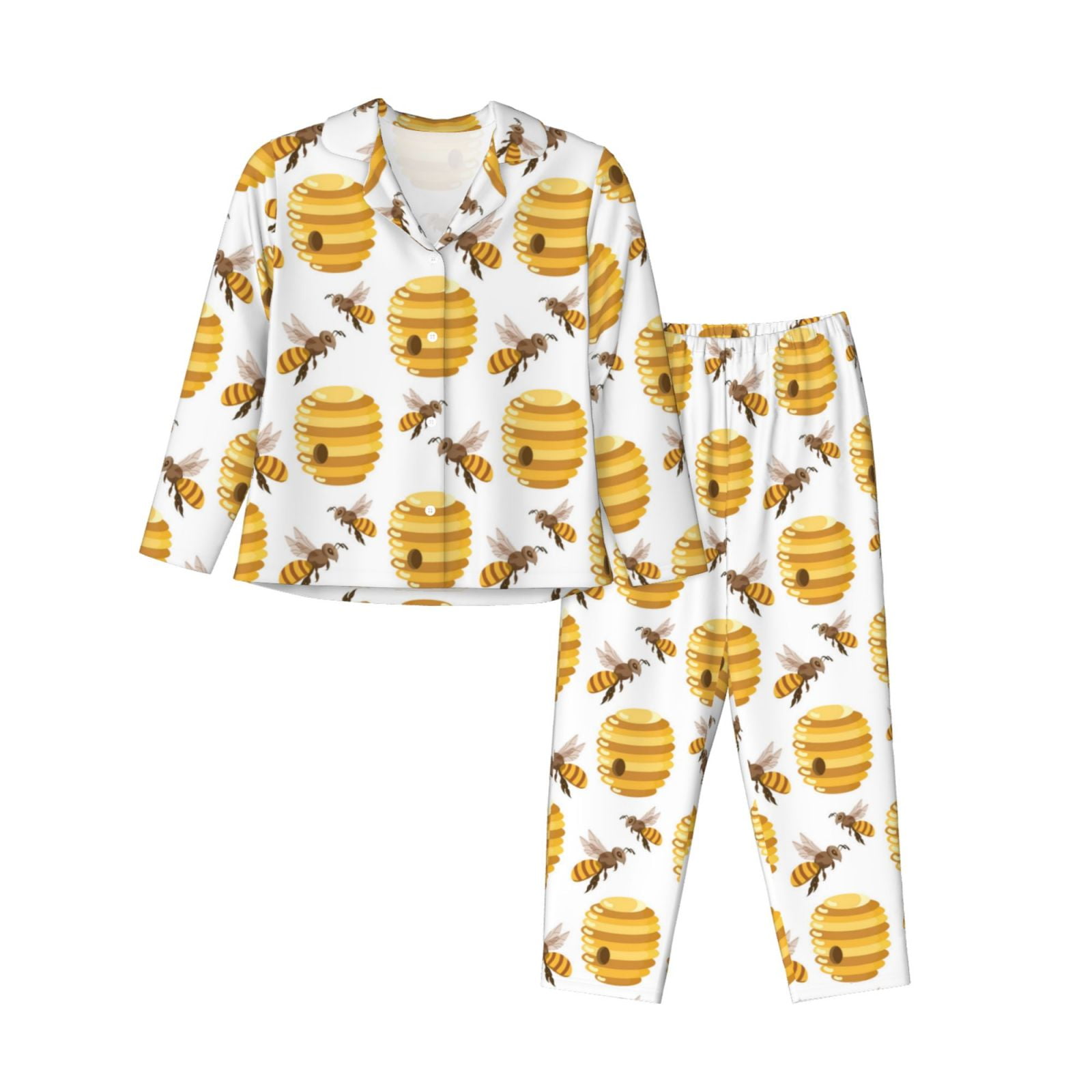 Pajama Sets for Women 2 Pcs, beehives honey bees cute Button Down Long ...