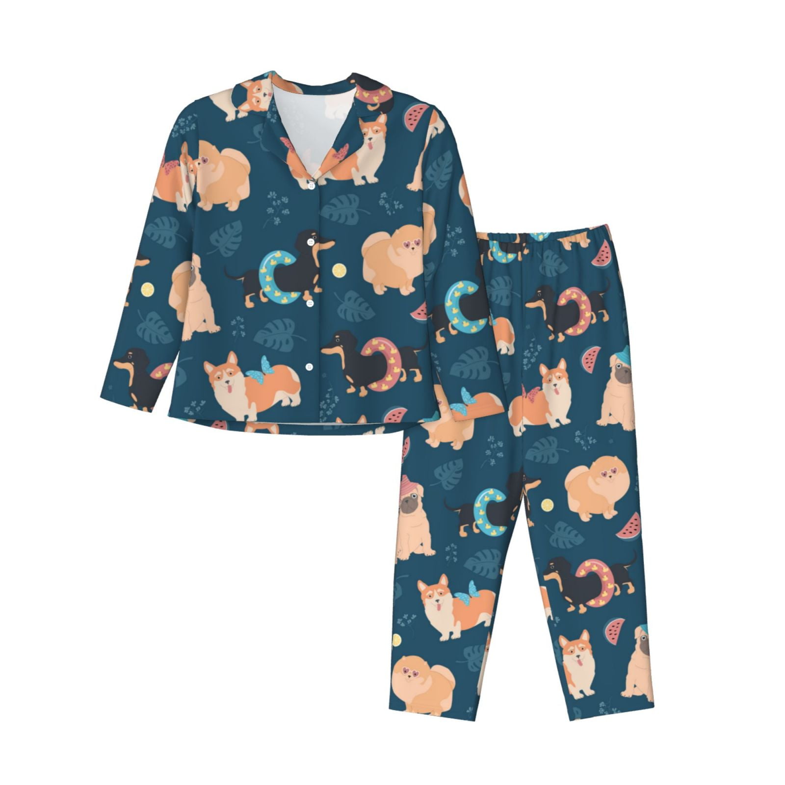 Pajama Sets for Women 2 Pcs, cartoon Dog leaf Watermelon Button Down ...