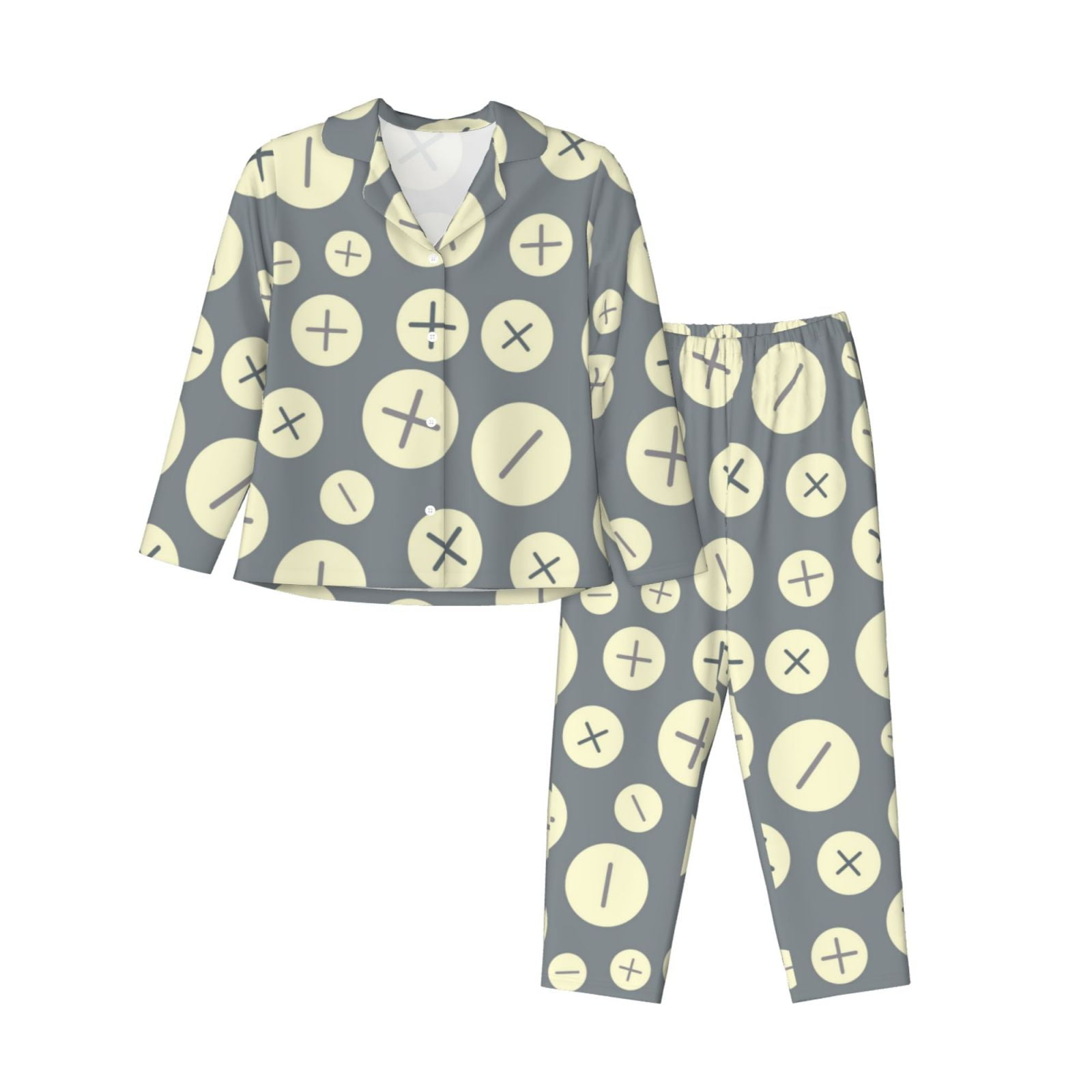 Pajama Sets for Women 2 Pcs, comical Math Symbol Print Button Down Long ...