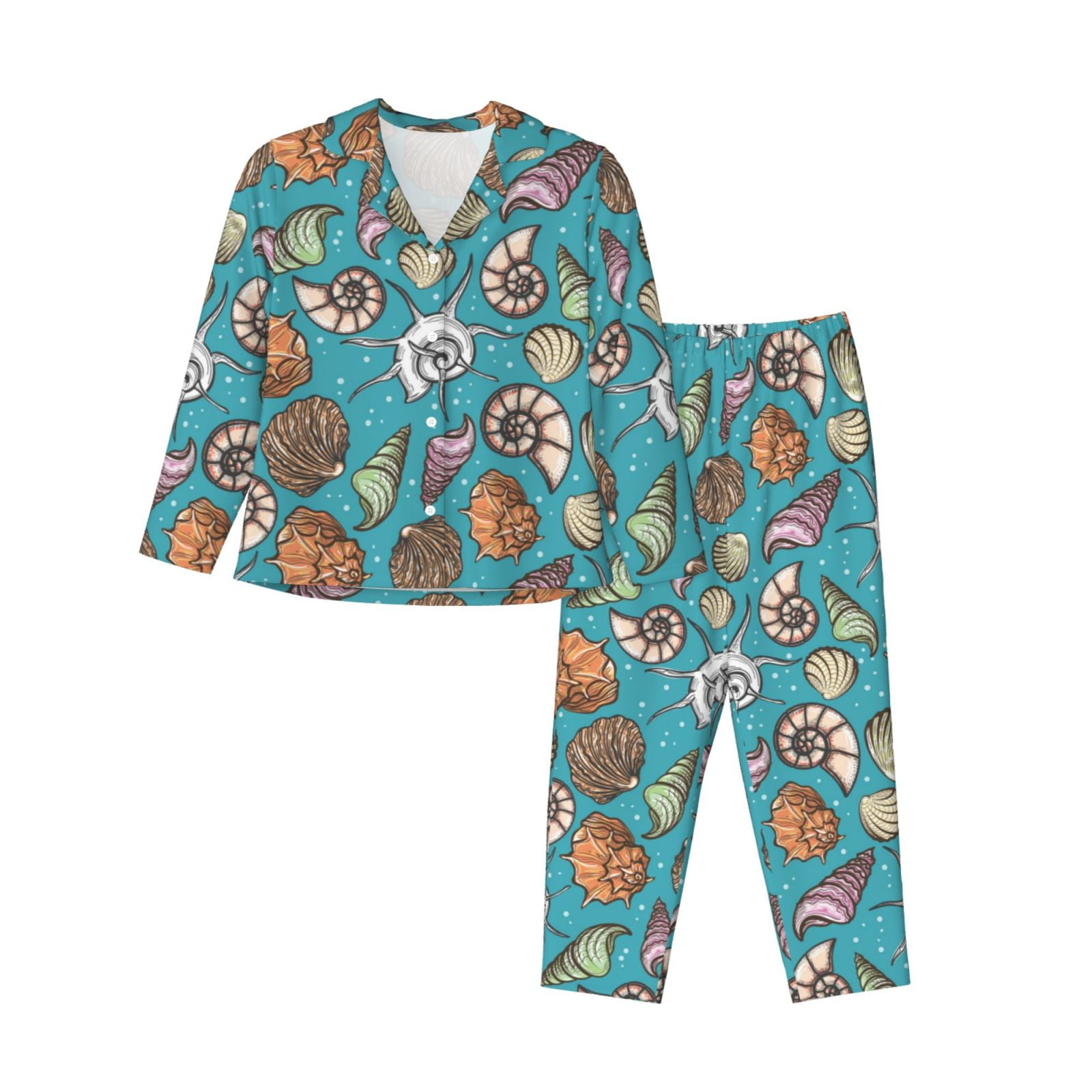 Pajama Sets for Women 2 Pcs, cute conch Button Down Long Sleeve ...
