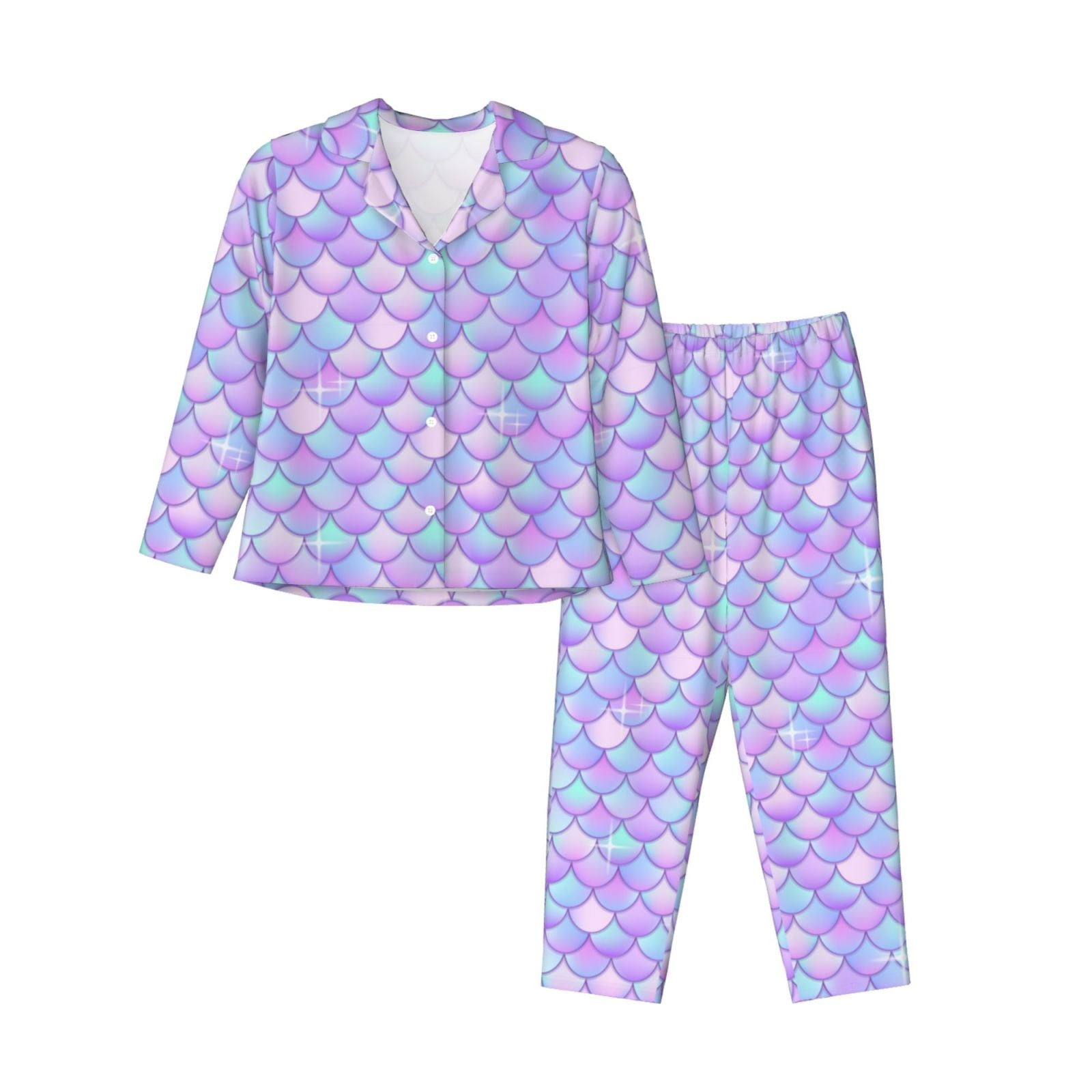 Pajama Sets for Women 2 Pcs, fish dragon iridescent scale Button Down ...