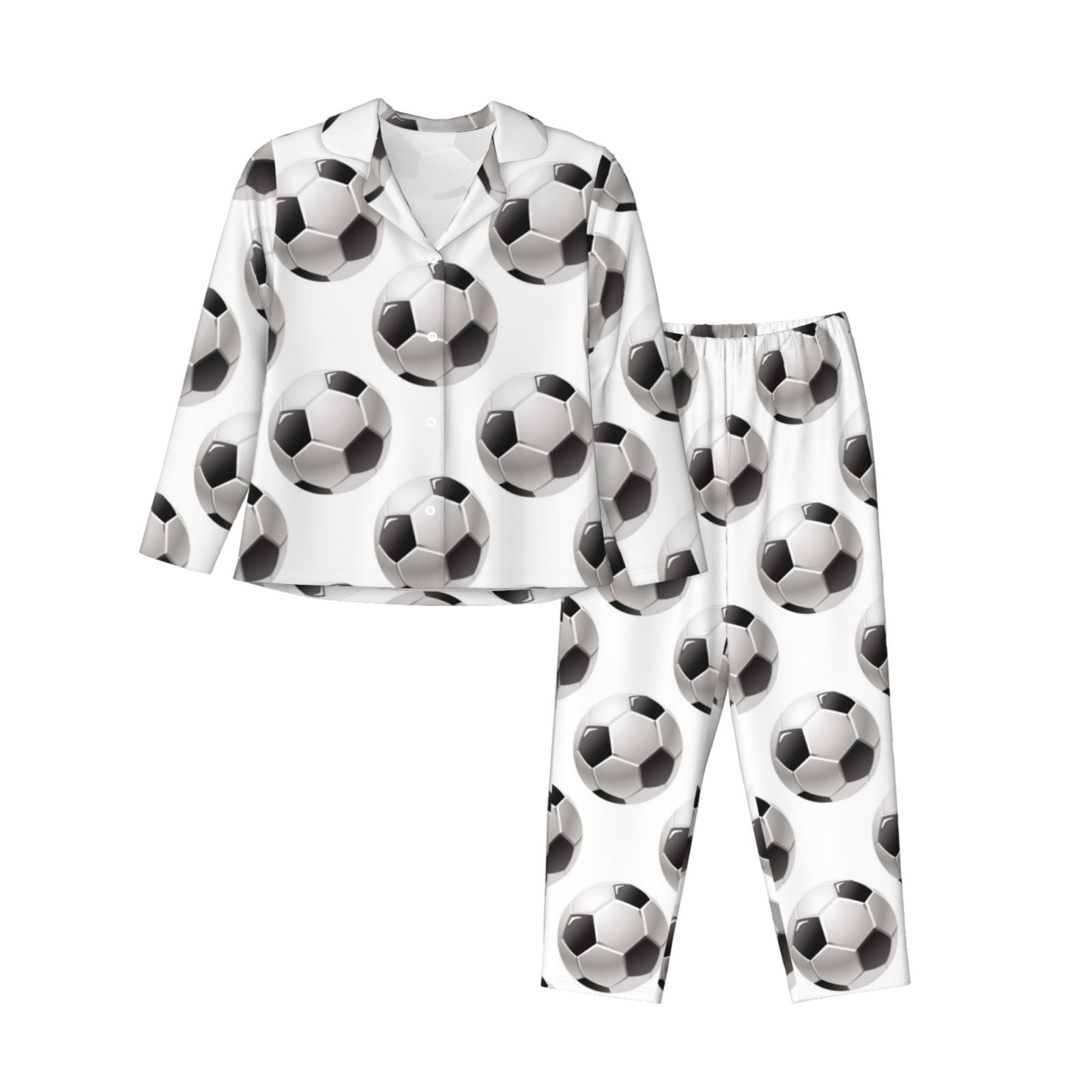 Pajama Sets for Women 2 Pcs, football soccer ball cute Button Down Long ...