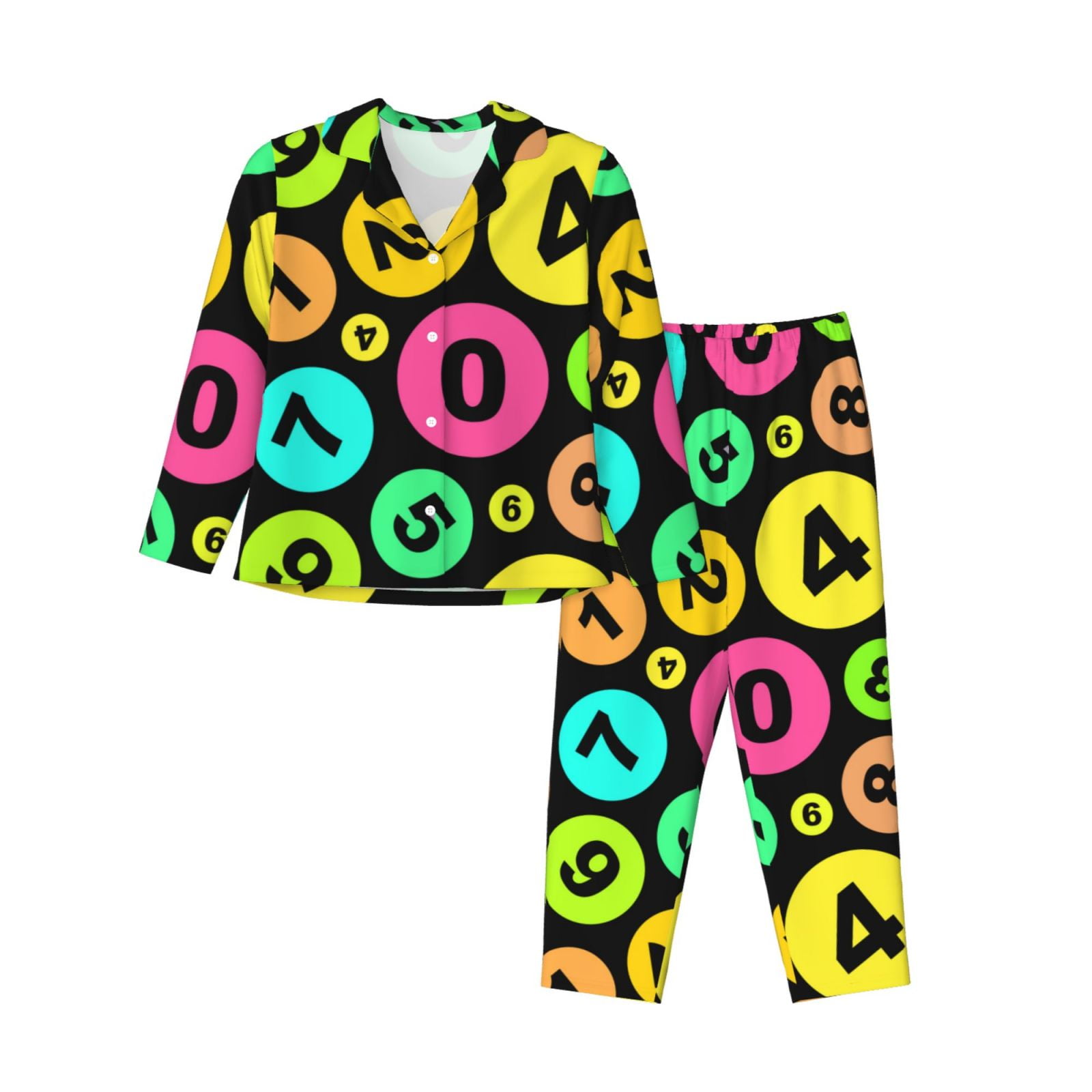 Pajama Sets for Women 2 Pcs, number colorful Math Print Button Down ...