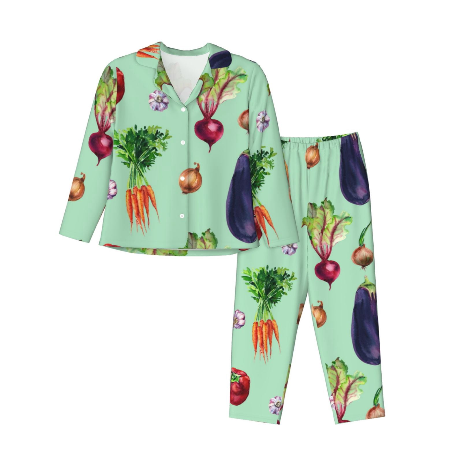 Pajama Sets for Women 2 Pcs, onion garlic Eggplant Button Down Long ...